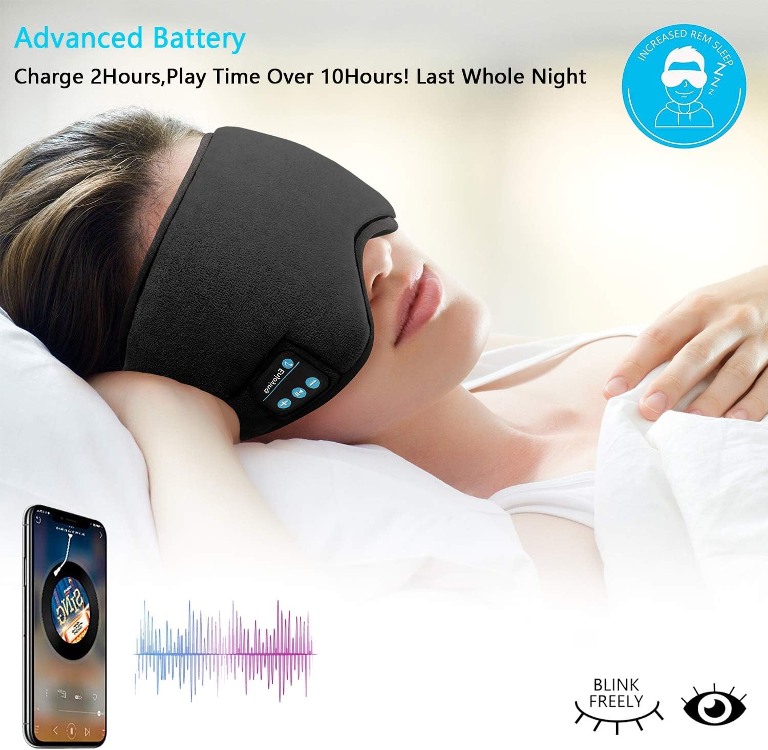 ASIASN-Wireless Sleep Mask,SKEYEOL Sleep Headphones,Adjustable&Washable ...
