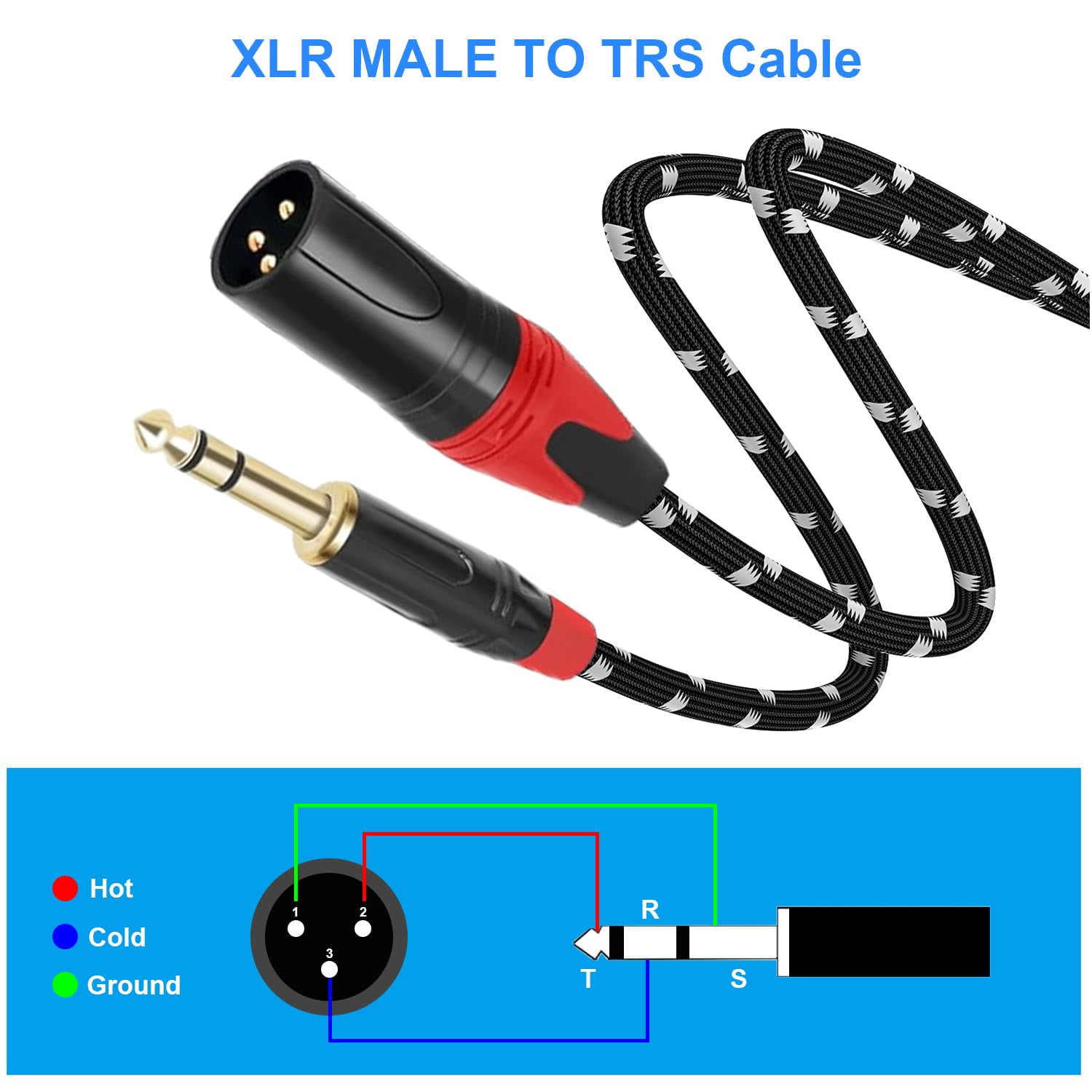 ASIASN-XLR Male to 1/4 (6.35mm) TRS Mono Jack Microphone Cable, 10 FT ...