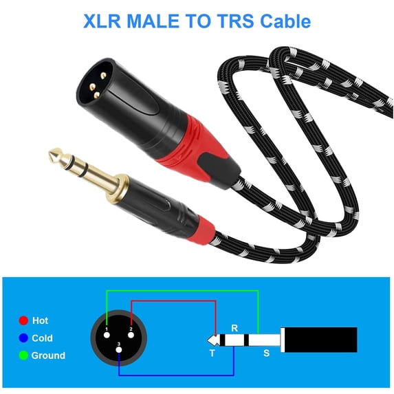 ASIASN-XLR Male to 1/4 (6.35mm) TRS Mono Jack Microphone Cable, 10 FT ...