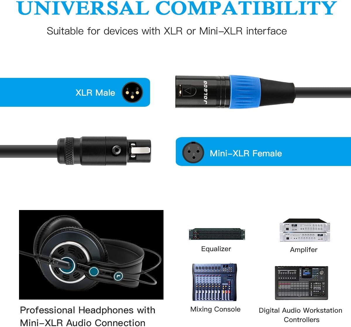 ASIASN-XLR Male to Mini XLR Female Adapter Cable, 3-pin to 3-pin Mini ...
