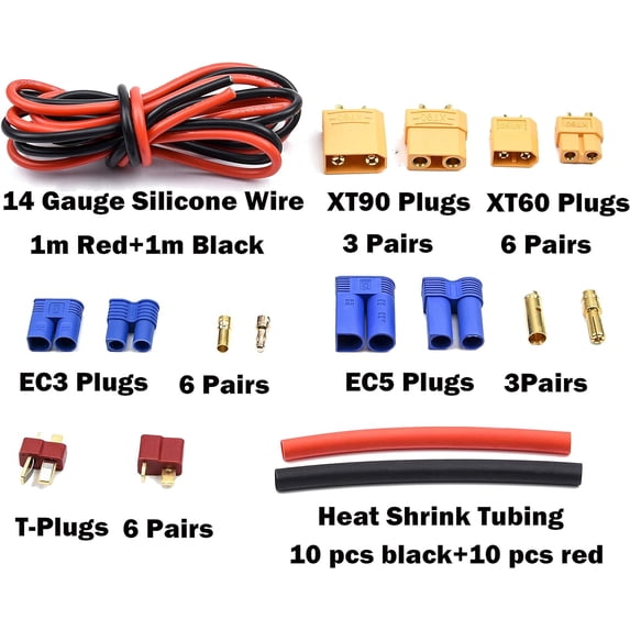 ASIASN-XT60/XT90/EC3/EC5/T-Plug Male&Female Connector Adapters Kit+ ...