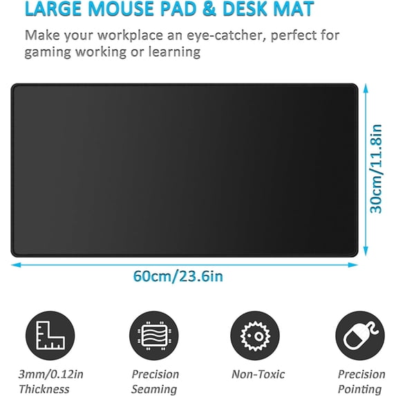 ASIASN-XXL Black Mouse Pad Gaming Keyboard Mat Laptop Office Desk Mat ...