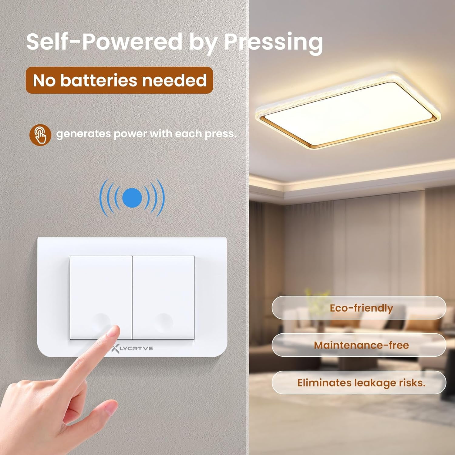 ASIASN-Xlycrtve 1 PCS Wireless Light Switch and Receiver, No Batteries Required, No in-Wall ...