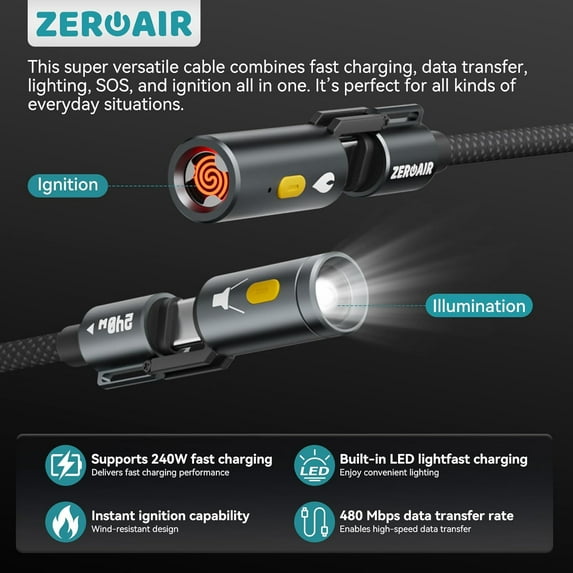 ASIASN-ZEROAIR PowerSpark 4-in-1 Charging Cable 240W Fast Charging ...