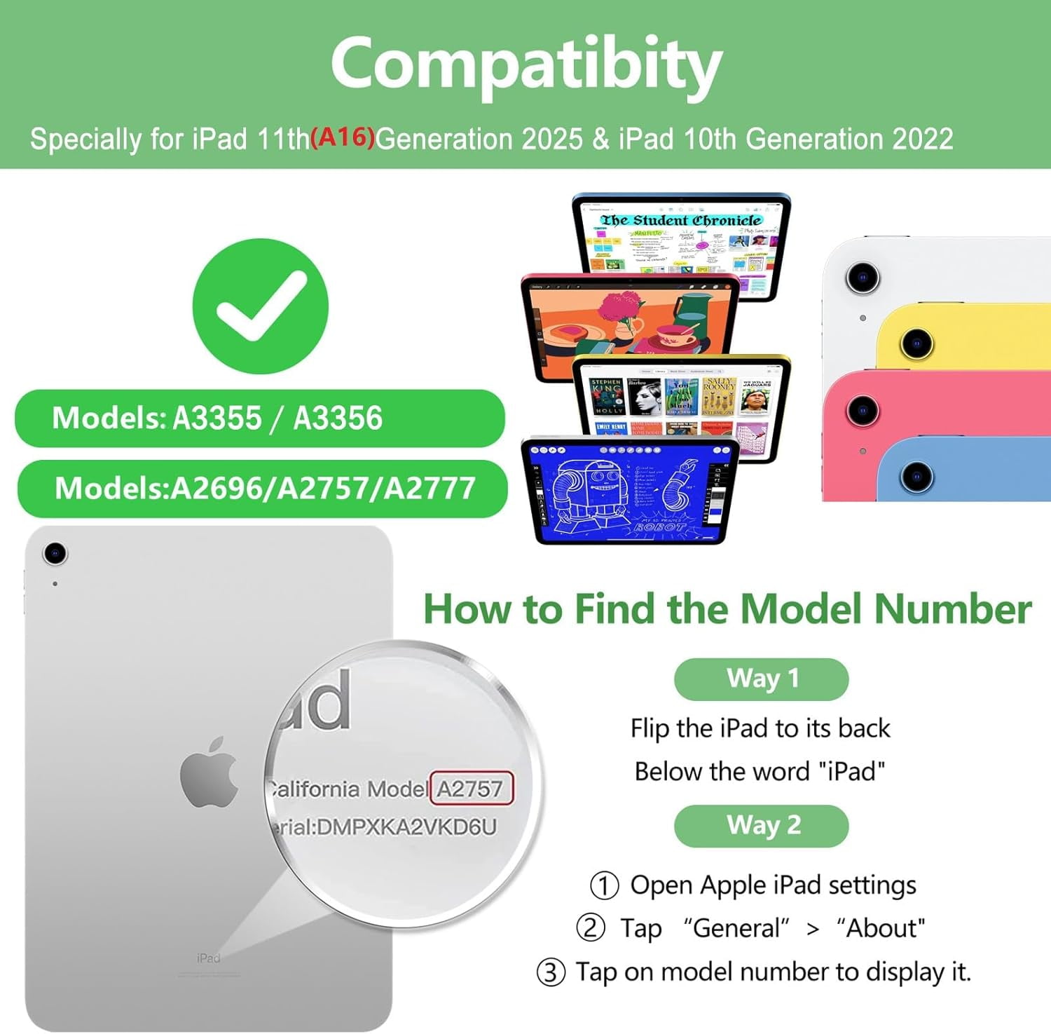 ASIASN-for iPad A16 11th 10th Case with Keyboard (2025/2022), 7 Colors ...