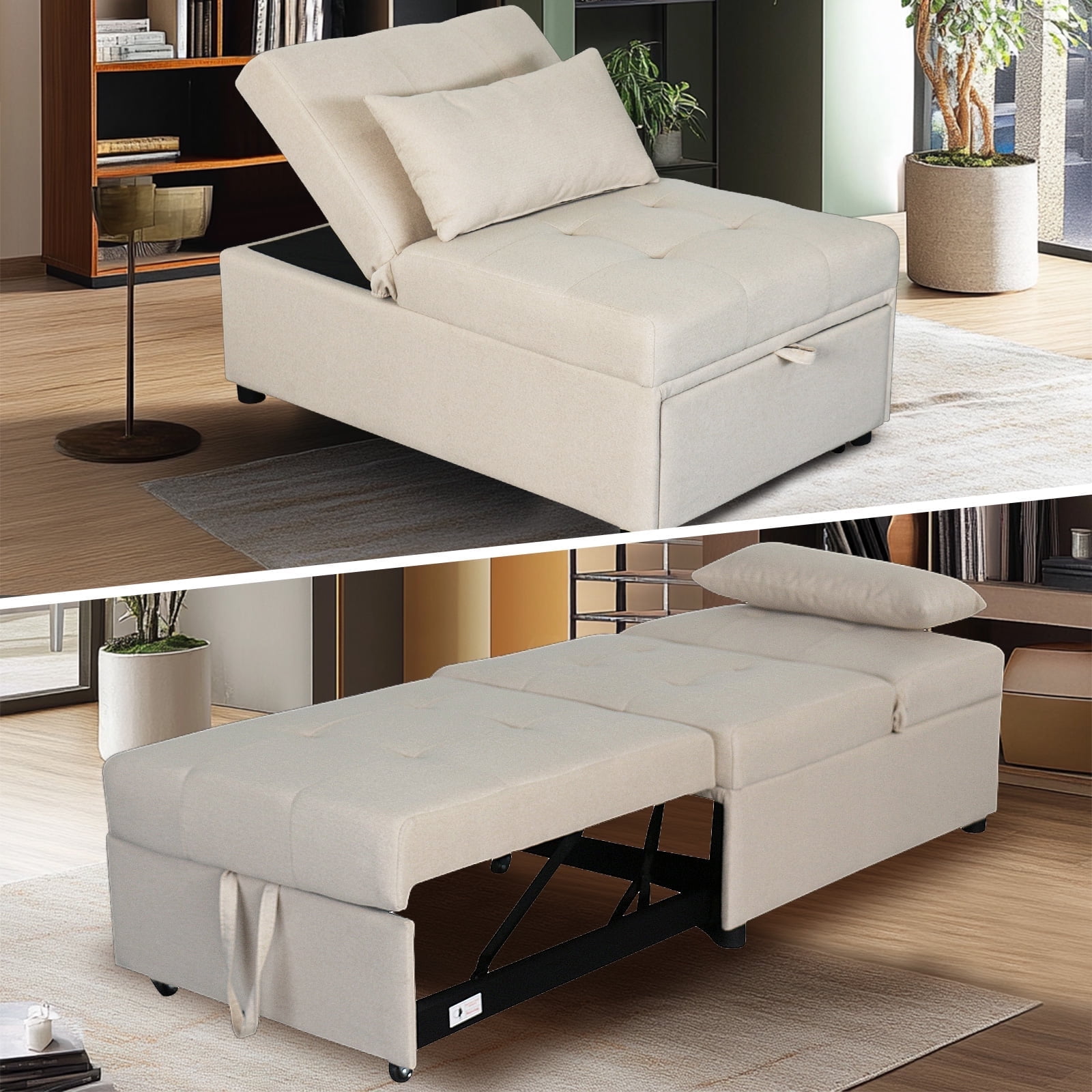 ASINMAK Folding Ottoman Sleeper Sofa Bed, Convertible Chair Bed 4 in 1 ...