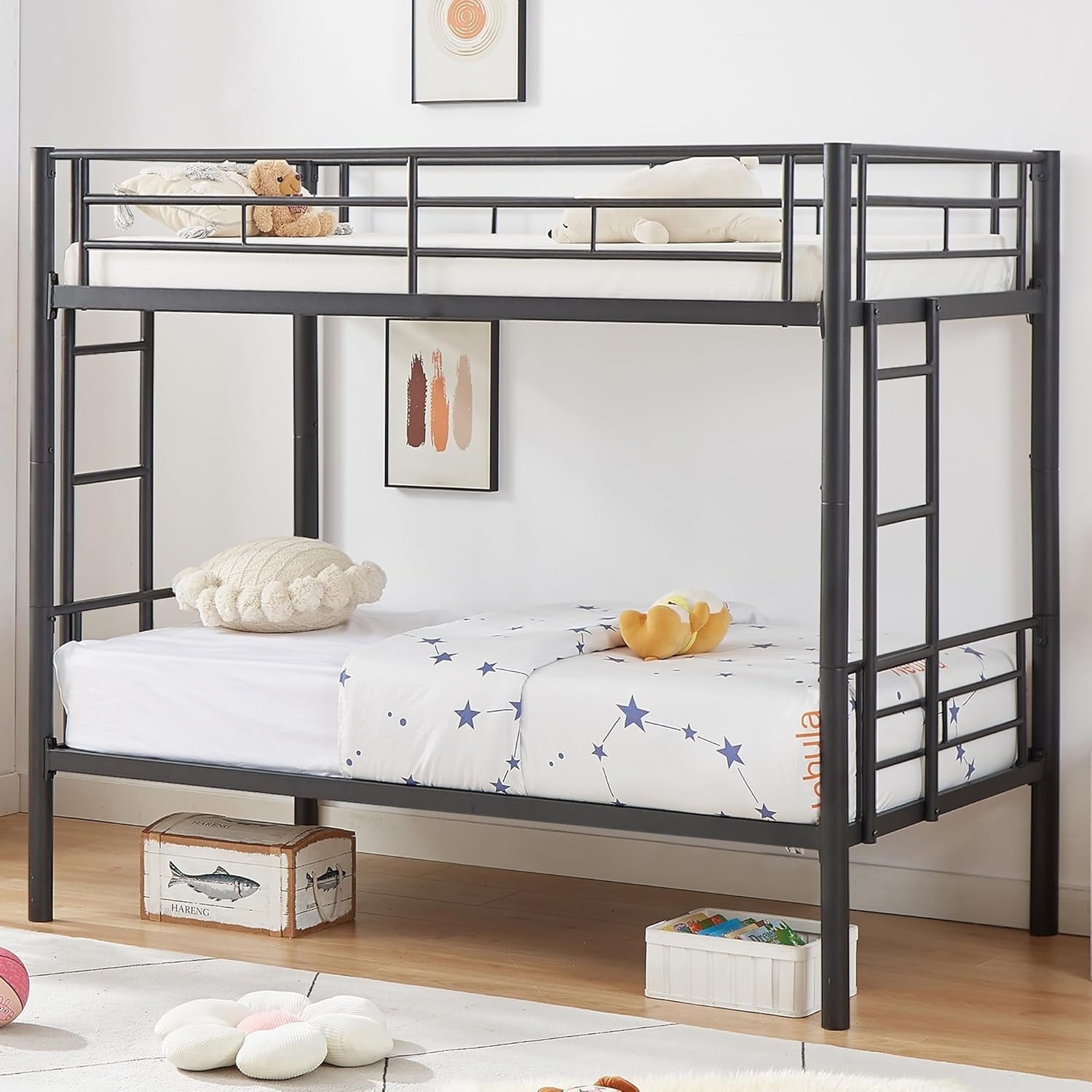 ASINMAK Twin over Twin Bunk Bed for Kids, Industrial Metal Bunkbeds ...