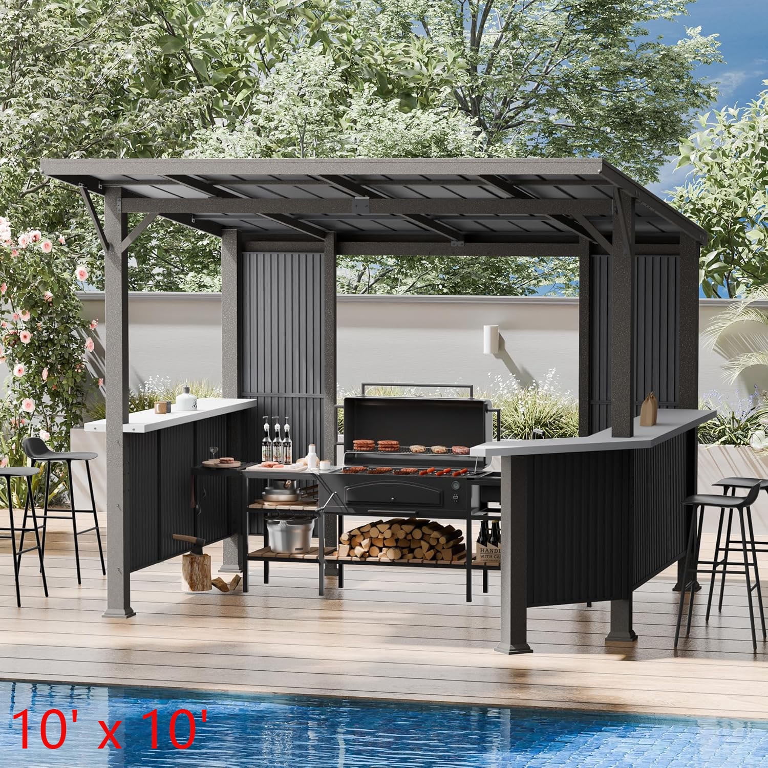 ASJMR 10x10 Ft Grill Gazebo Canopy Outdoor Hardtop Galvanized Steel BBQ ...