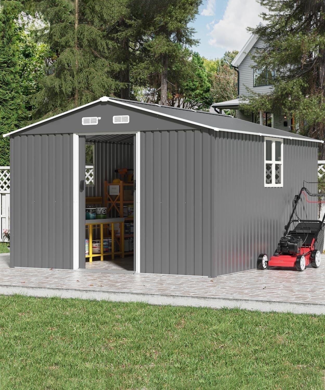 ASJMR 10x12 Ft Metal Storage Shed with 2 side window and 2 Lockable ...