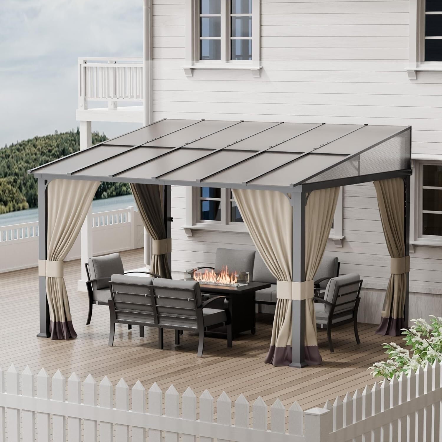 ASJMR 10x12FT Wall Mounted Gazebo with Polycarbonate Roof,Metal Frame ...