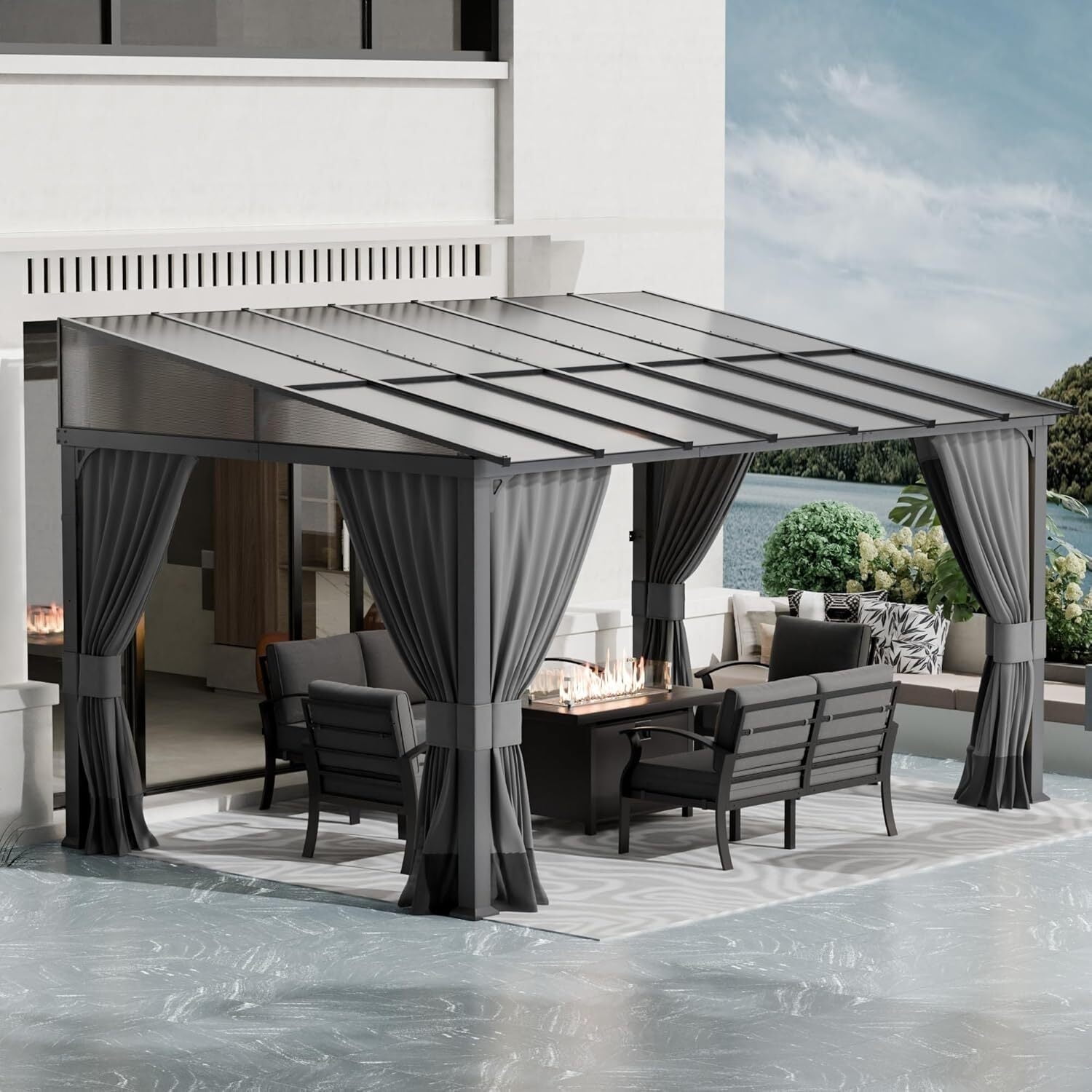 ASJMR 10x14FT Wall Mounted Gazebo with Polycarbonate Roof,Metal Frame ...