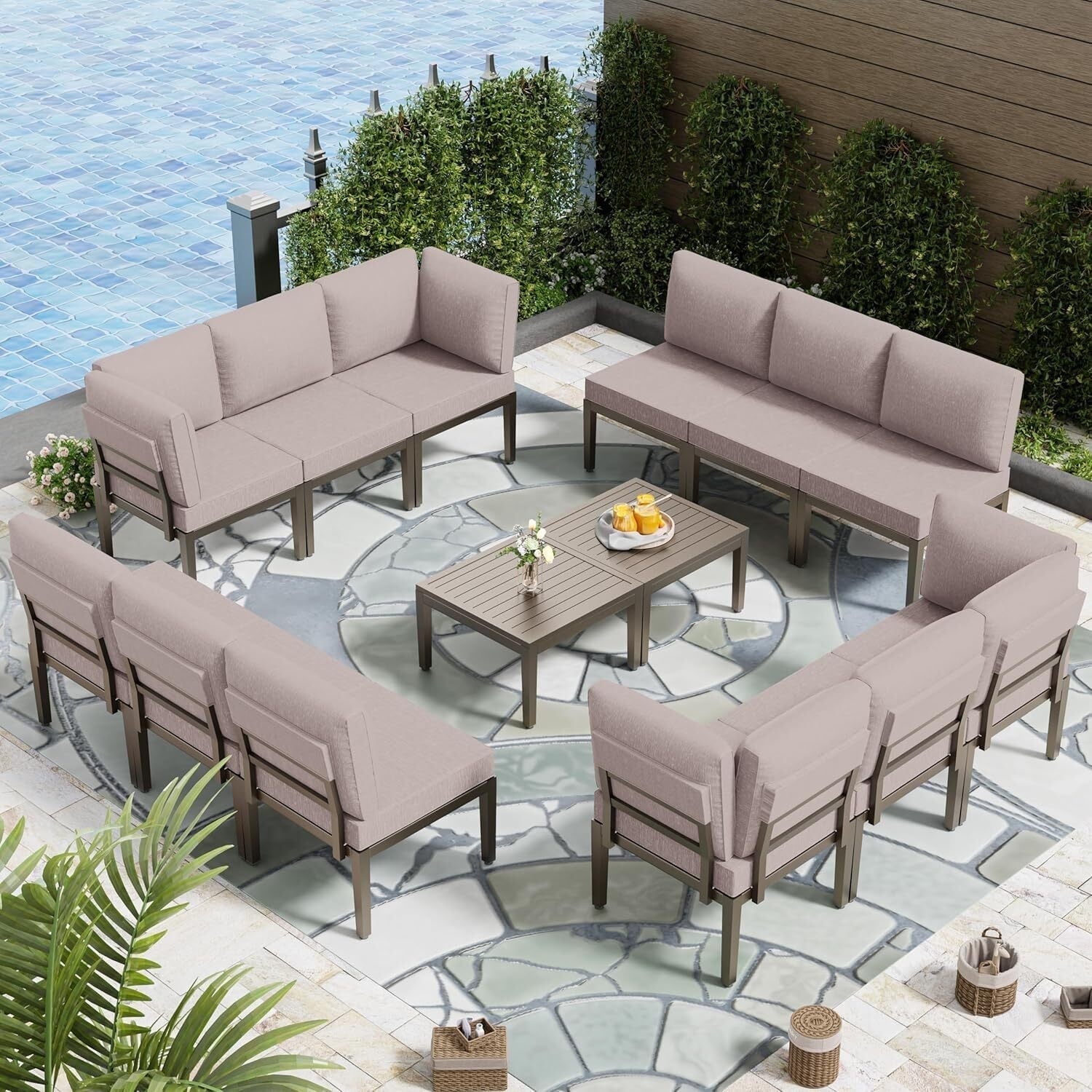 ASJMR 12PCS Metal Sectional Sofa with 2 Coffee Tables,14 Pieces Patio ...