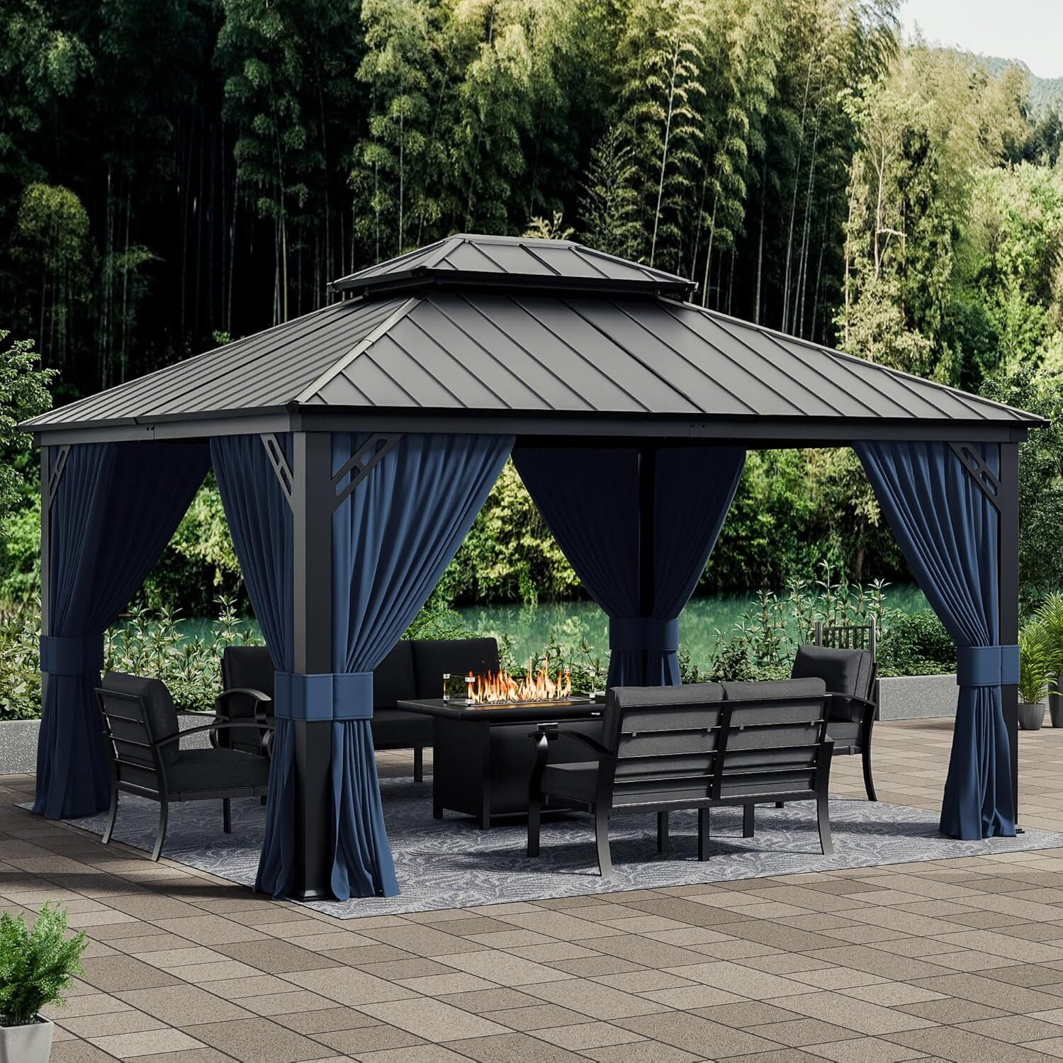 ASJMR 12x14 FT Hardtop Gazebo With Metal Double Roof & Frame,Outdoor ...
