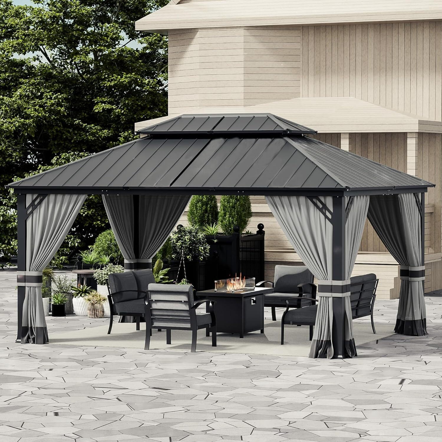 ASJMR 12x16 FT Hardtop Gazebo With Metal Double Roof & Frame,Outdoor ...