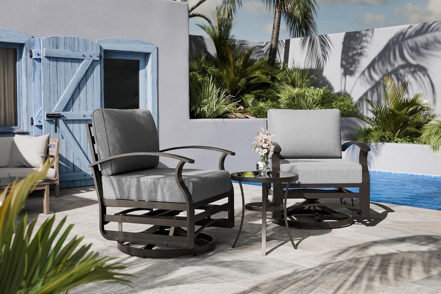 ASJMR 3PCS Outdoor Aluminum Swivel Rocking Chairs, 2-Person Patio ...