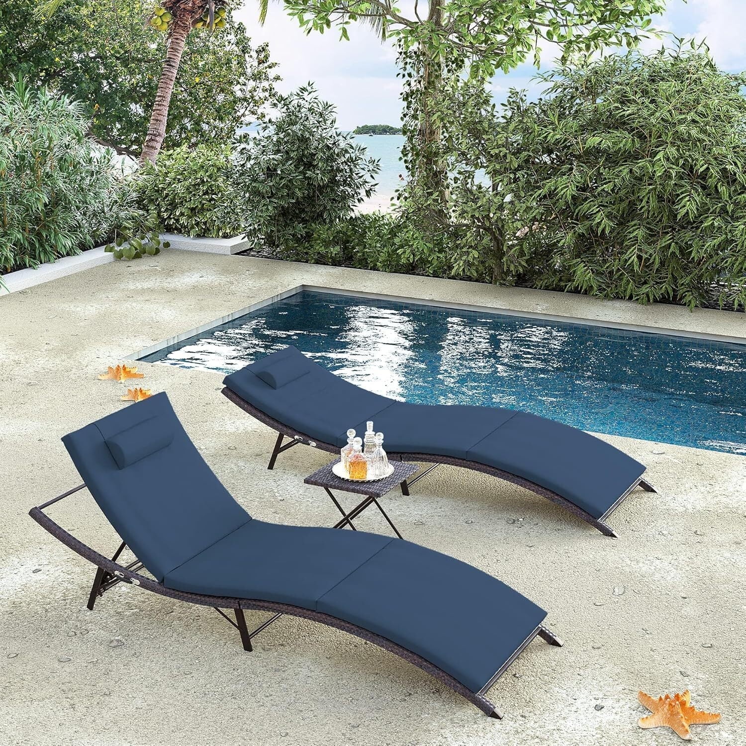 ASJMR 3 Pieces Patio Chaise Lounge Sets, Outdoor Pool Lounge Chairs ...