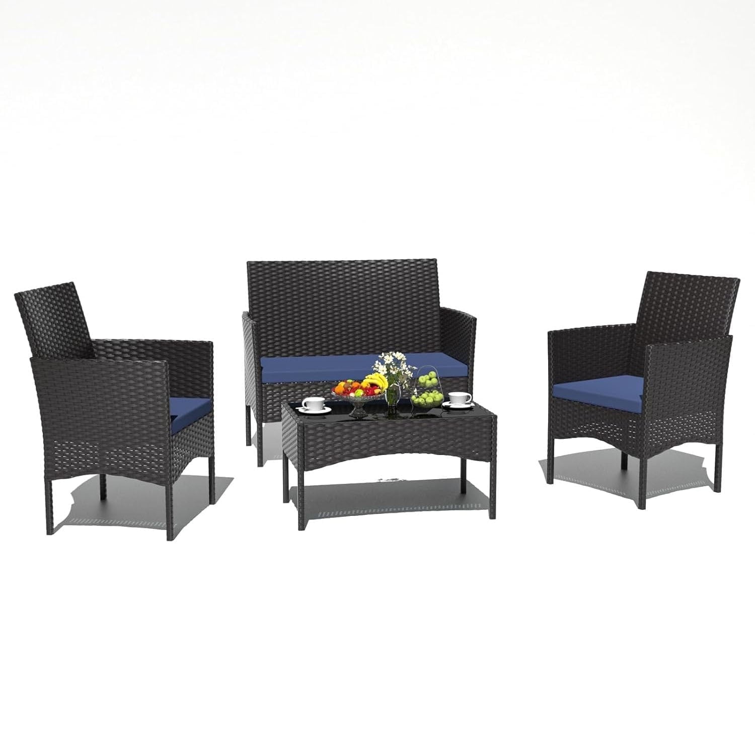 ASJMR 4 Pieces Outdoor Patio Furniture Sets Wicker Rattan Conversation ...