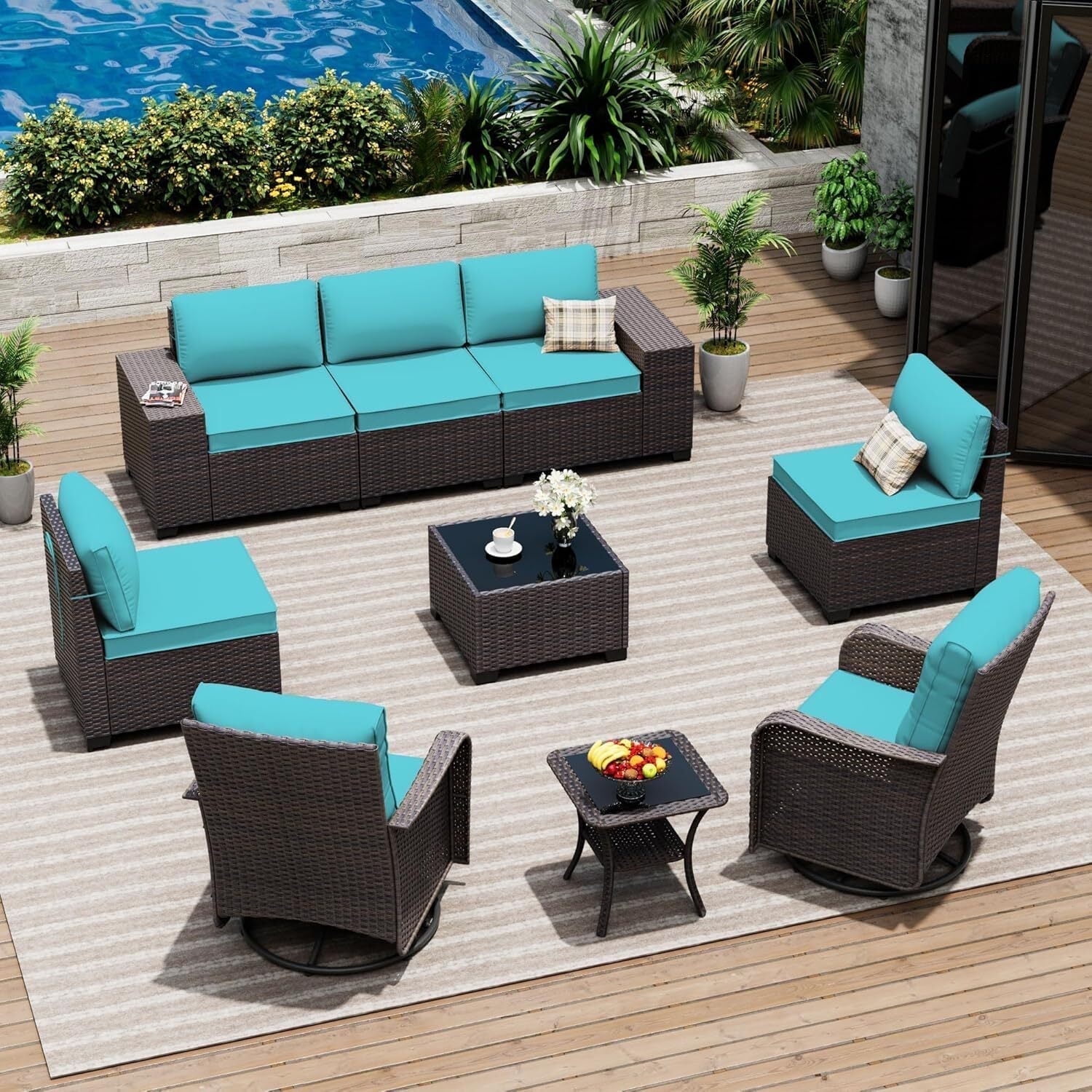 ASJMR 9 Pieces Outdoor Patio Furniture Sets with 2 Swivel Chairs and ...