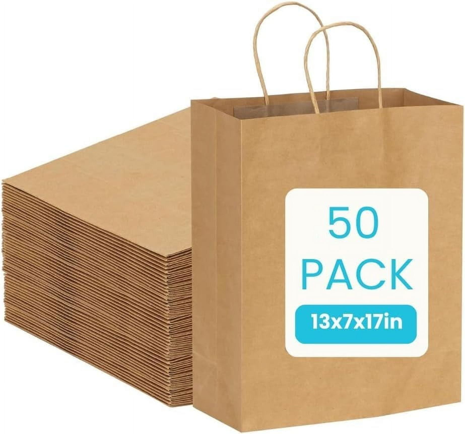 ASK WHOLESALE Karft Brown Paper Bags with Handles, 13x7x17 Inches, 50 ...