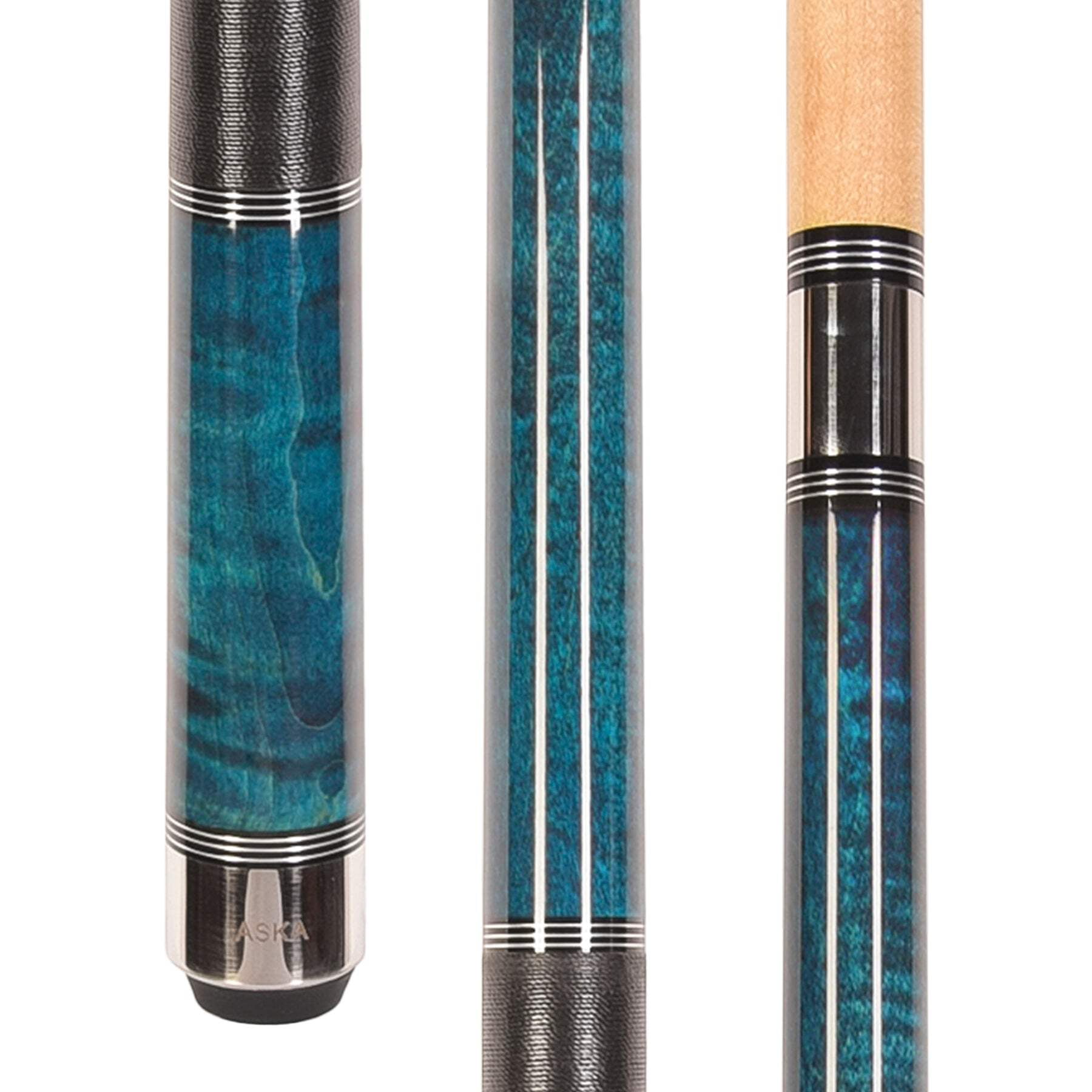 ASKA Pool Cue Stick TR BLUE, Maple Shaft, 5/16x18 Metal Joint, Black ...