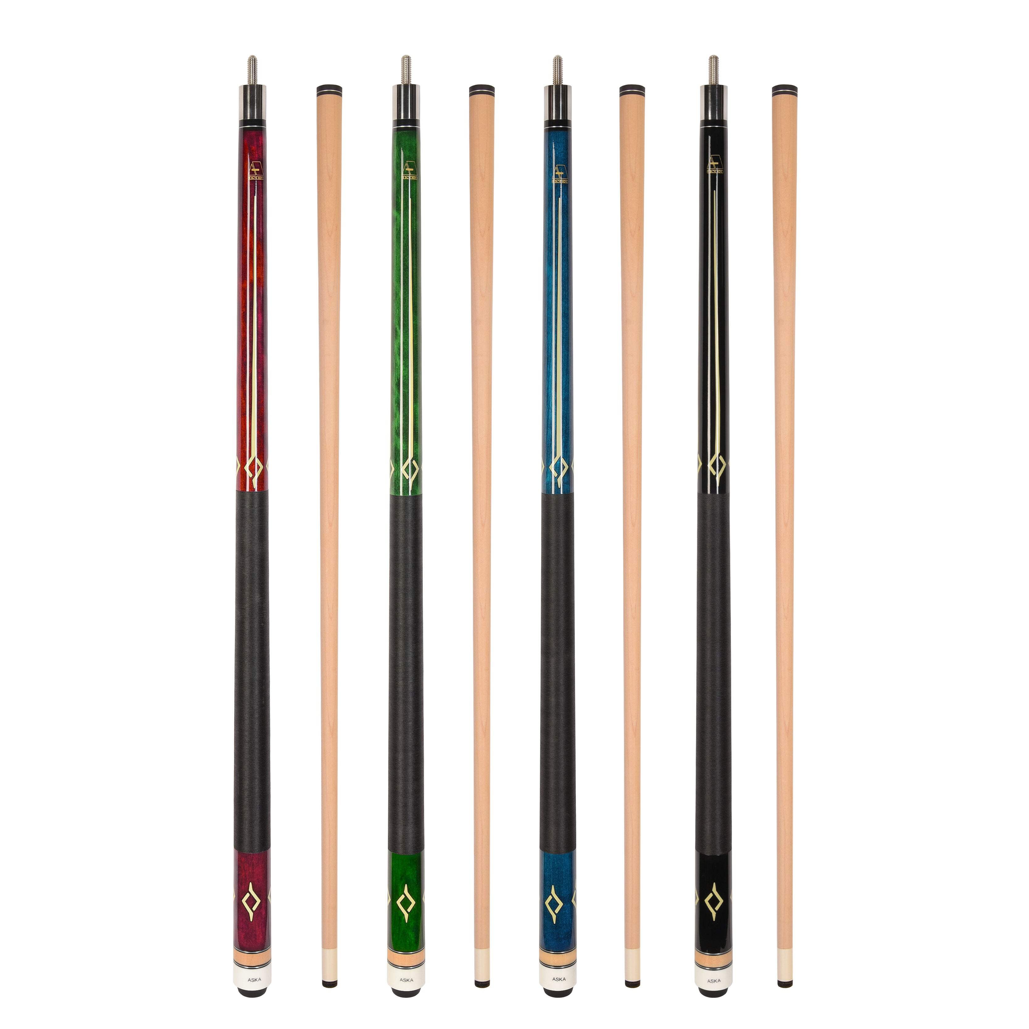 ASKA Set of 4 Pool Cue Sticks 58", 2-Piece Construction, 5/16x18 Joint ...