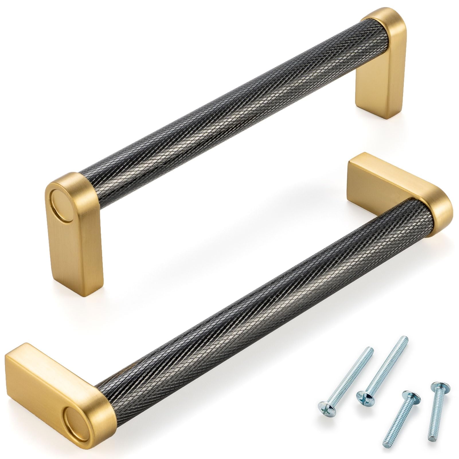 ASKANO Black and Gold Cabinet Pulls, 5 Inch Hole Centers, Knurled Bar ...