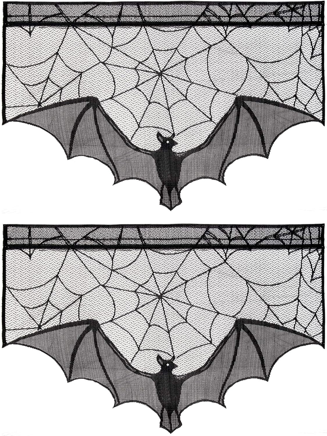 ASKETAM Halloween Gothic Black Lace Curtains – Vintage Spiderweb & Bat ...