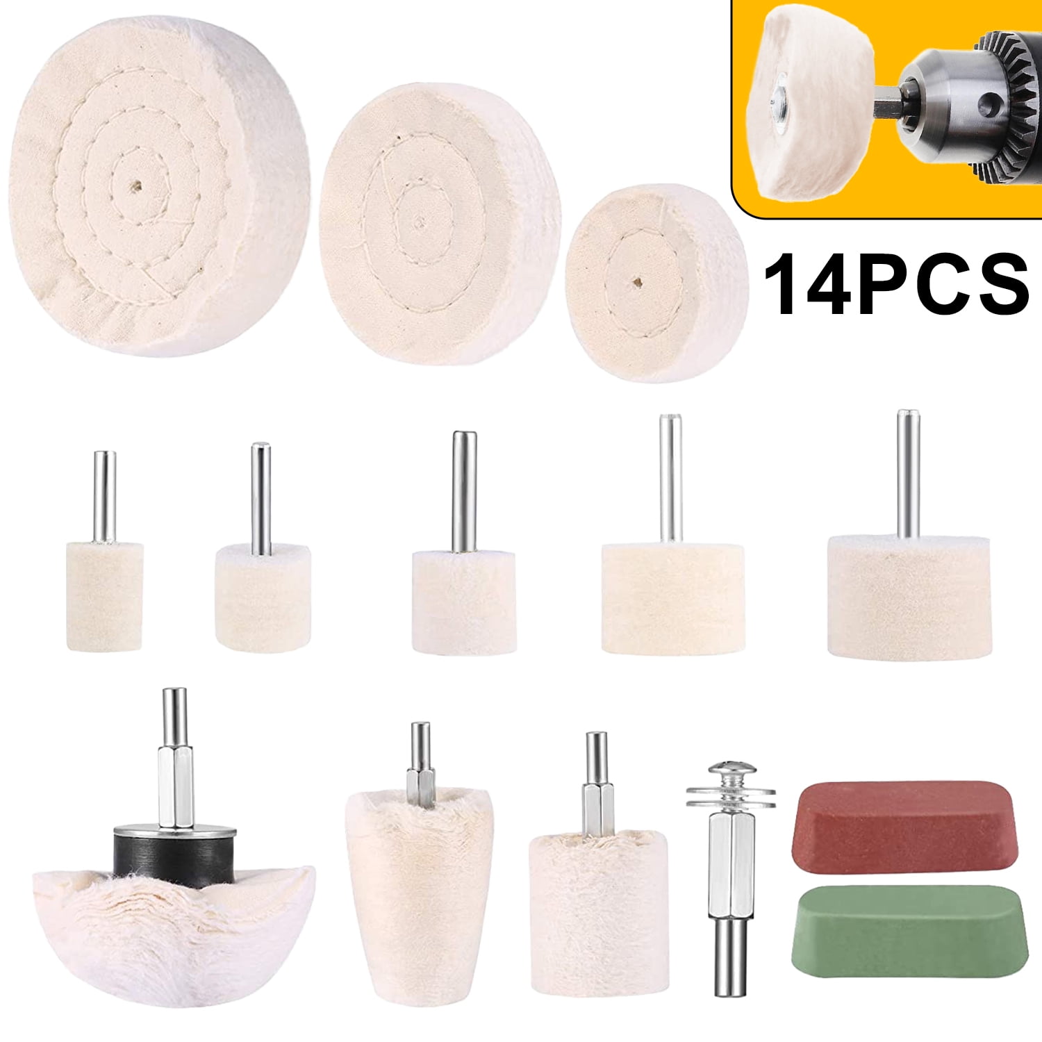 ASKITO 14 Pcs Polishing Wheel Kit for Drill - Buffing Pad Set With 2 ...