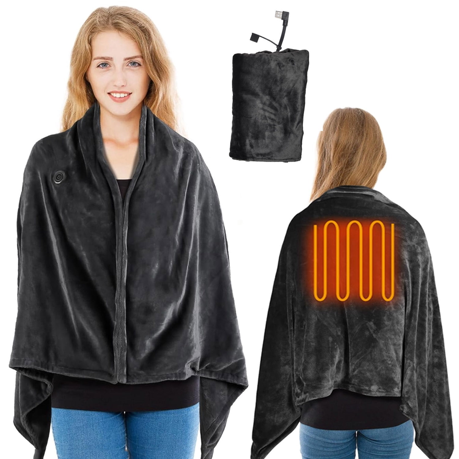 ASKITO Heated Blanket Wearable Shawl, Electric Wrap Poncho Blanket with ...