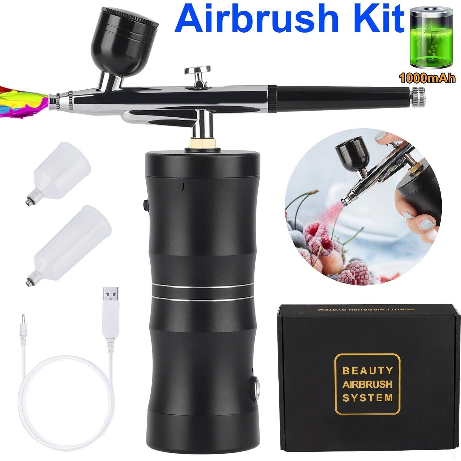 ASKITO Portable Airbrush Kit, Compact Dual Action Airbrush with 7.4V ...