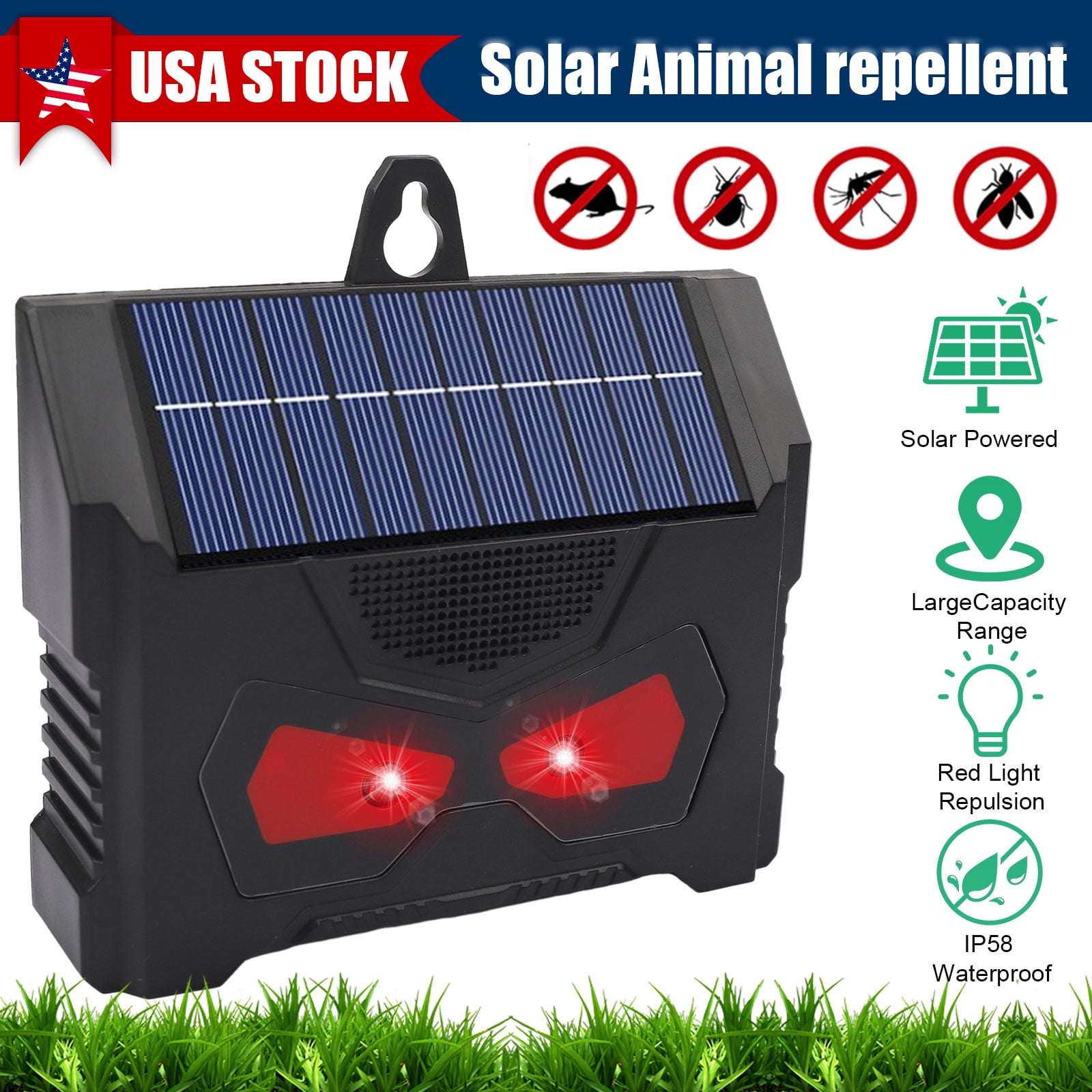 ASKITO Solar Nocturnal Animal Repeller, Repellent Outdoor with Red LED ...
