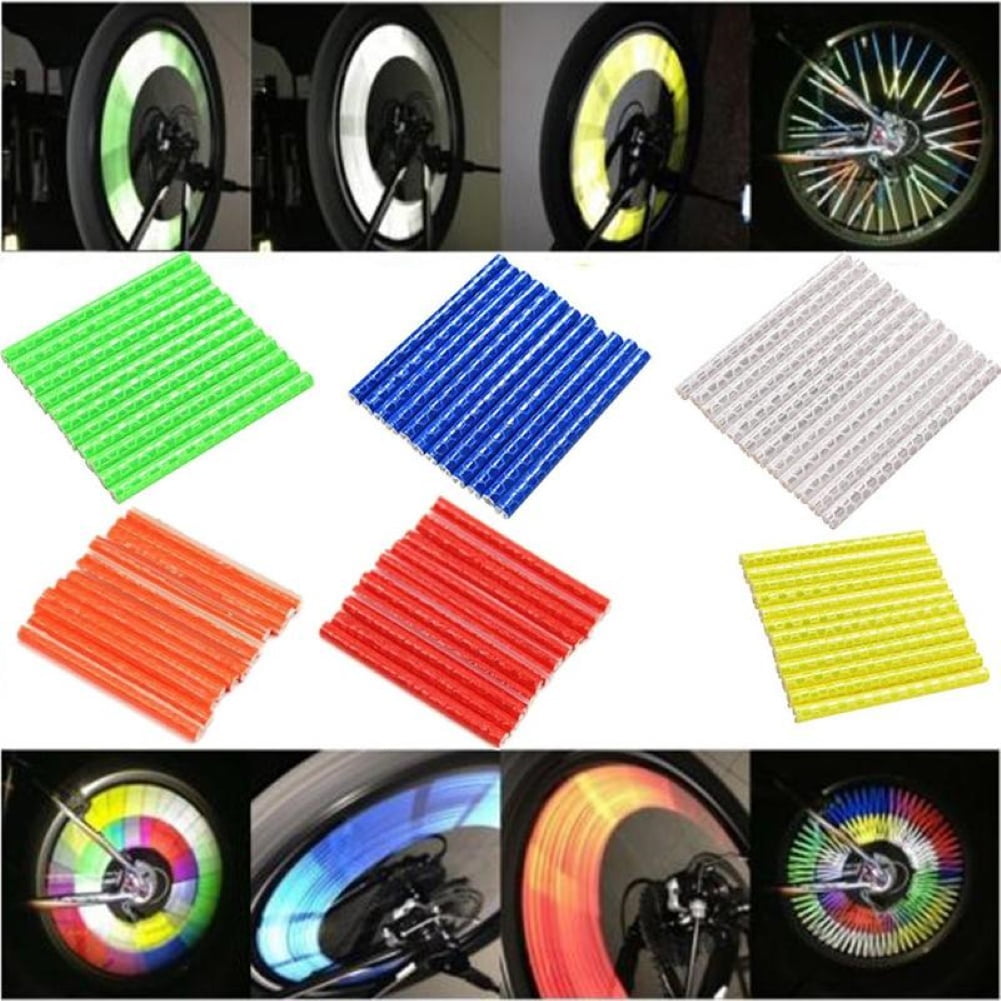 ASKMZ 12Pcs Bicycle Wheel Rim Spoke Mount Clip Reflective Tube Warning ...