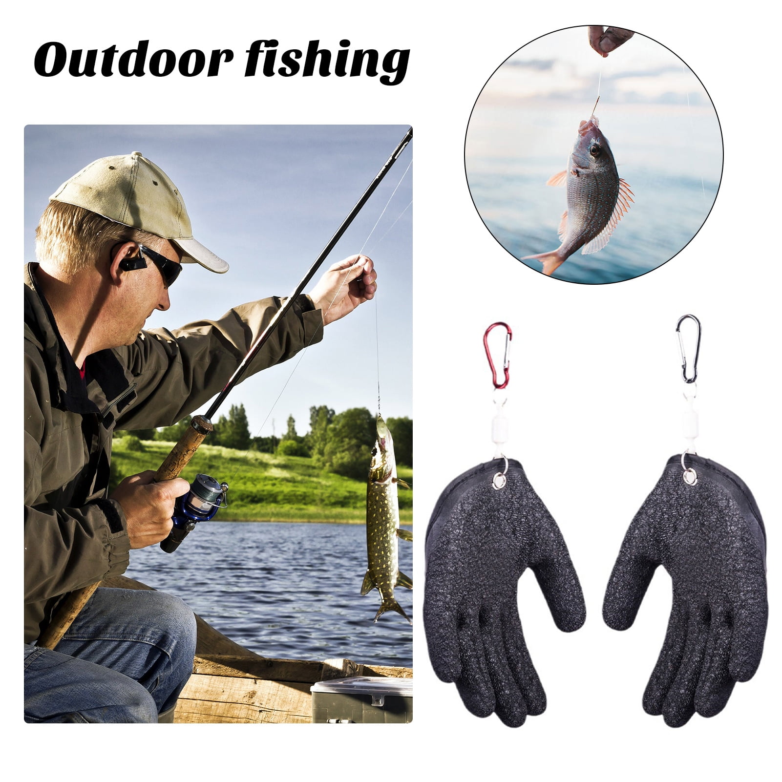 ASKMZ Carabiner Fishing Gloves 1 Pair Fish Catching Release Carabiner ...