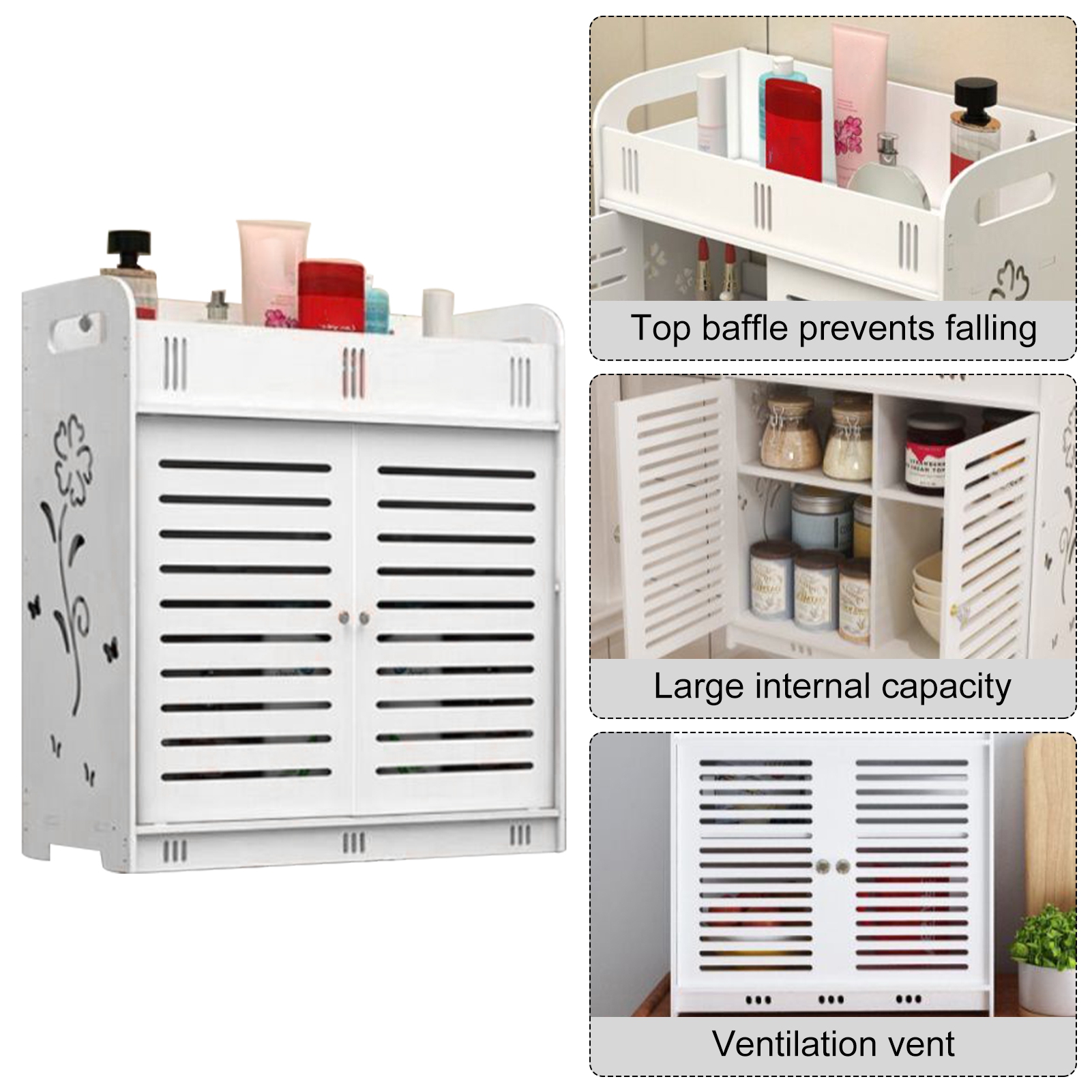 ASKMZ Dust Proof and Punching Free Storage Cabinet Wall Shelves Hanging ...