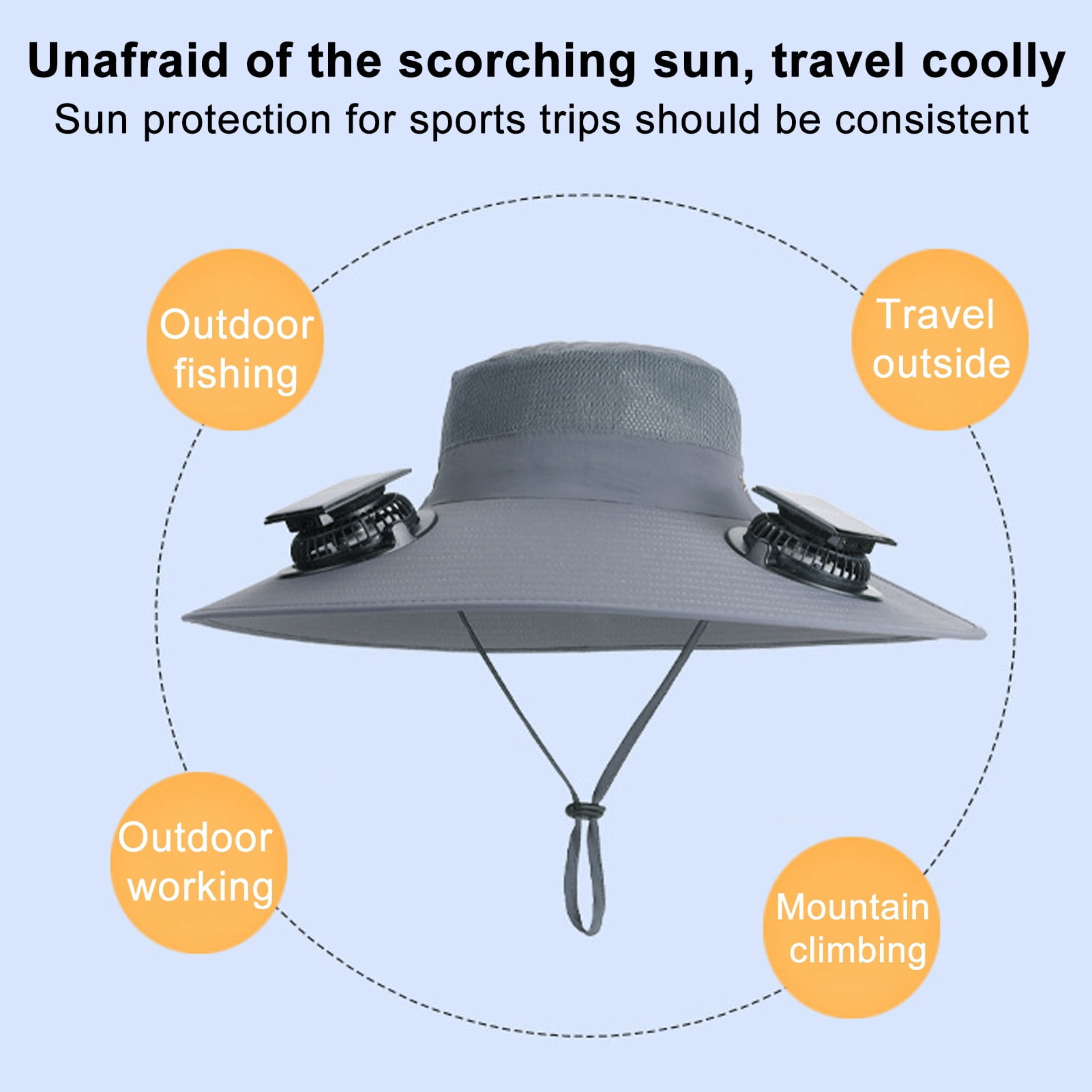 ASKMZ Fan Hat with Dual-Power Solar Fan, 3-Speed Adjustment, Wide Brim ...