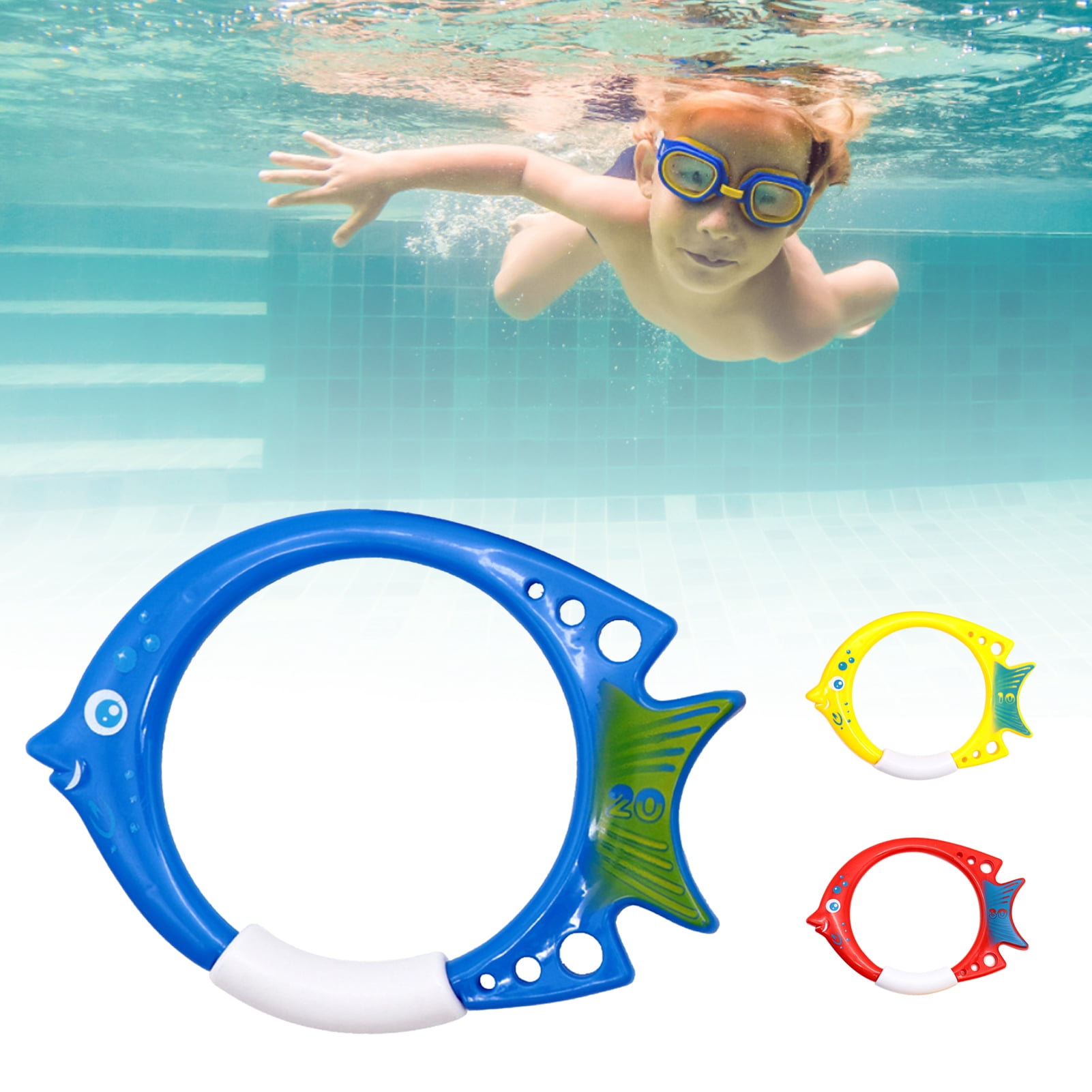 ASKMZ Fish 3Pcs Diving Fish Ring Cartoon Plastic Swimming Pool Training ...