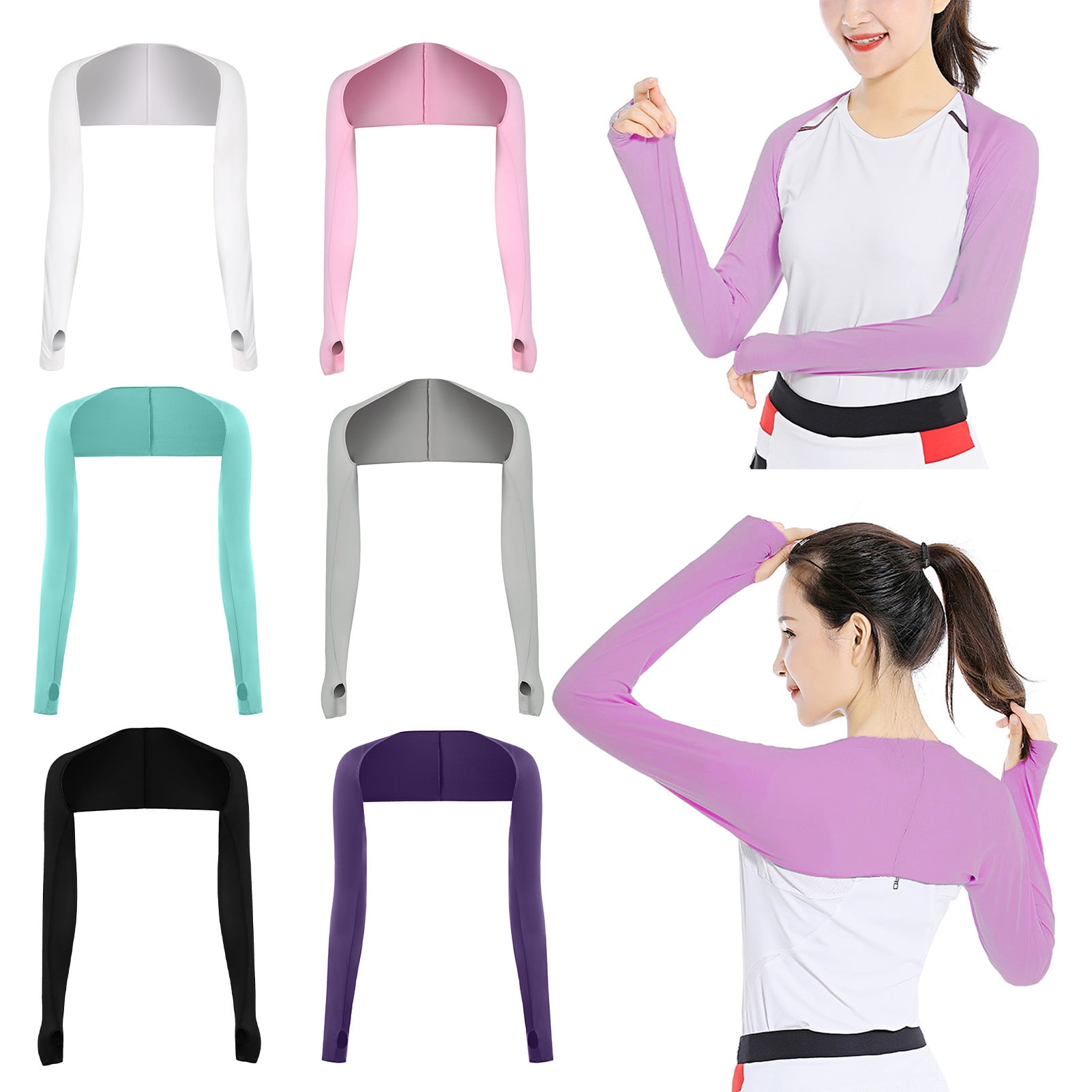 ASKMZ Ice Silk UV Outdoor Shawl Arm Cover with Finger Holes Golf Cape ...
