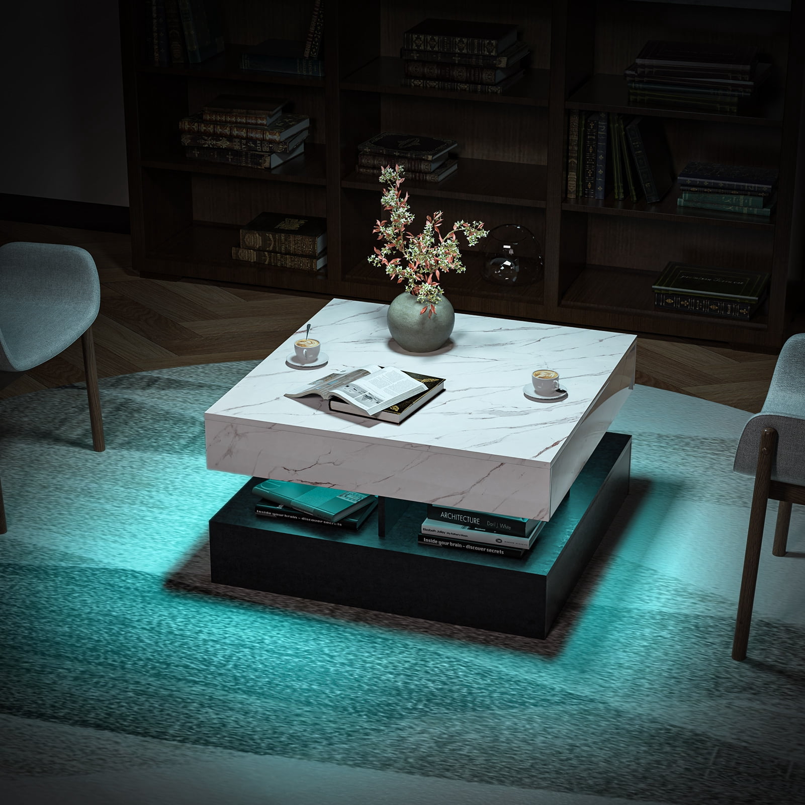 ASKMZ Living Room Unique Coffee table Square Coffee Table 2-Tier Modern ...