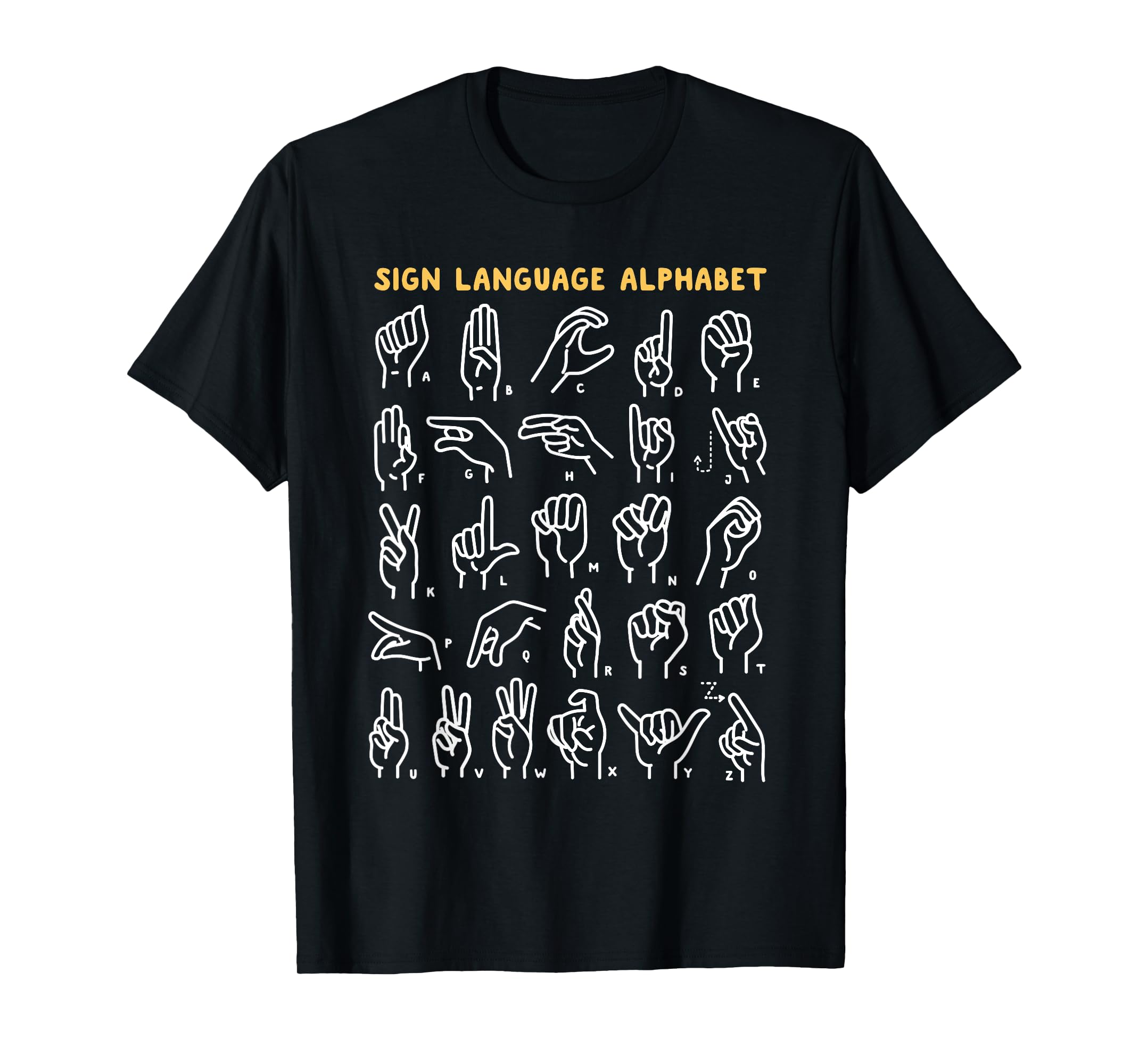 ASL ABC American Sign Language Alphabet Retro Deaf Awareness T-Shirt ...