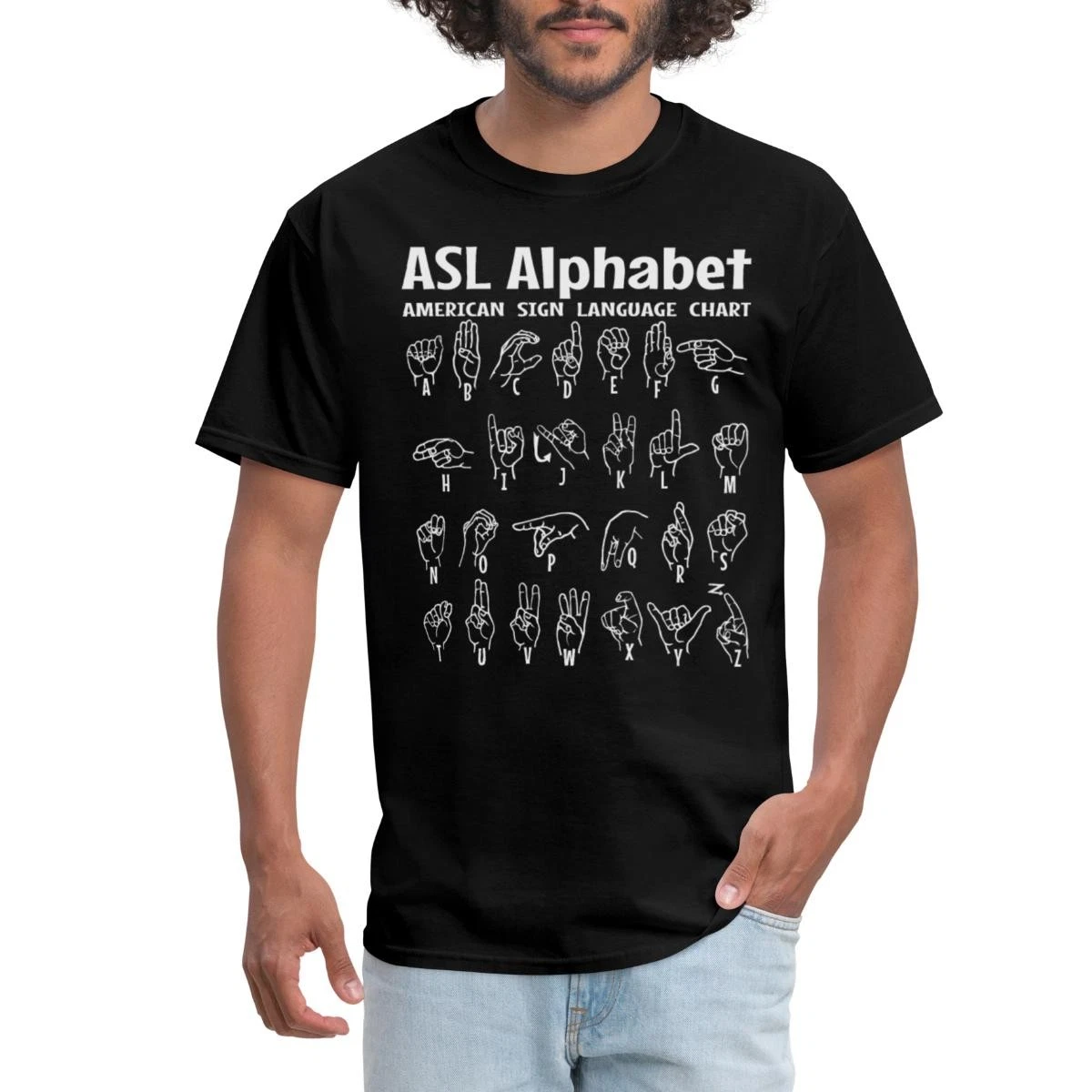 ASL Alphabet Chart Sign Language Teacher Learning Guide Unisex T-Shirt ...