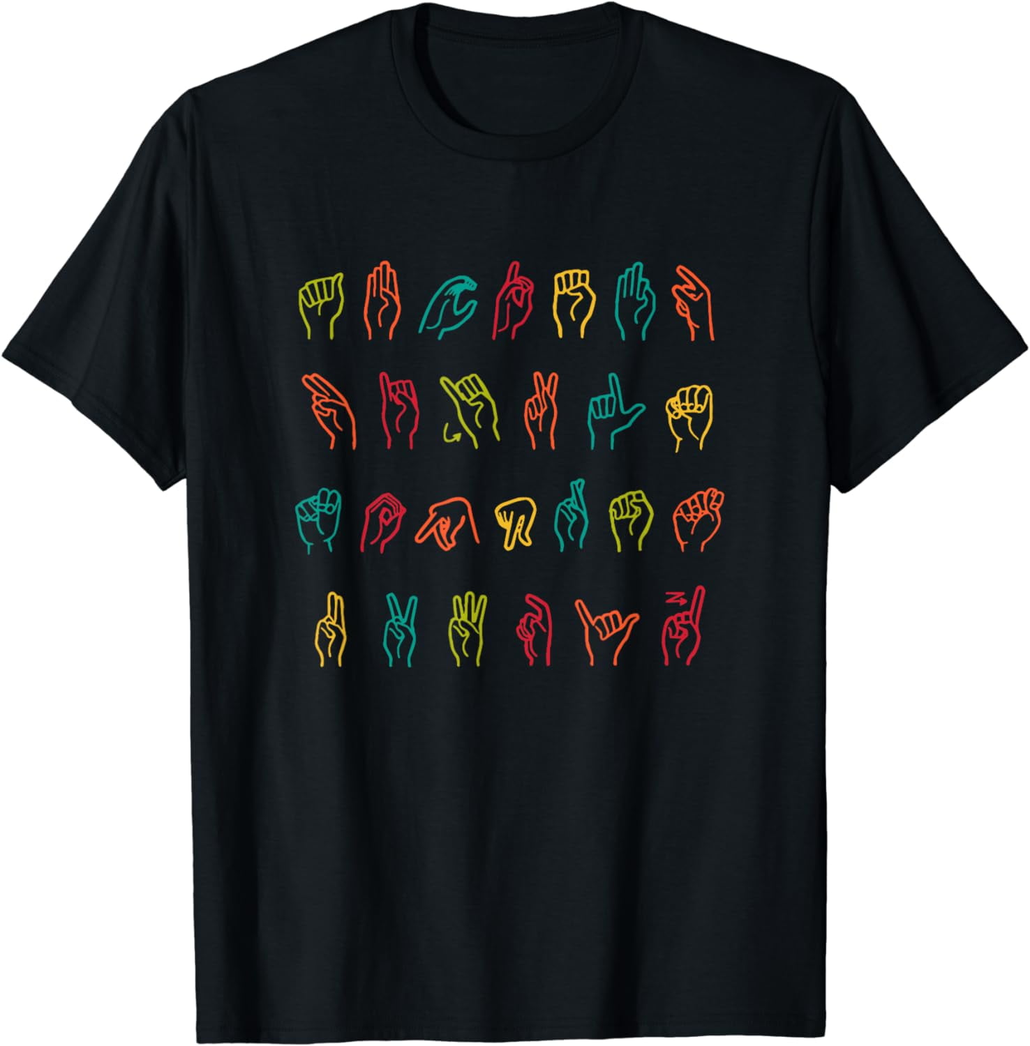 ASL Alphabet Colored American Sign Language ASL Teacher T-Shirt ...