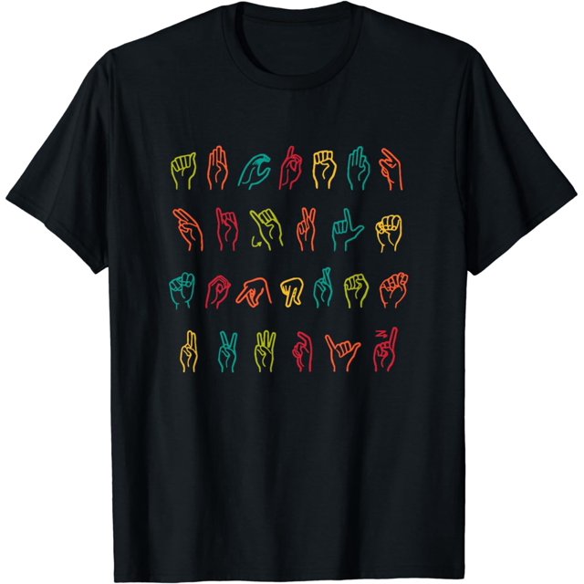 ASL Alphabet Colored American Sign Language ASL Teacher T-Shirt ...