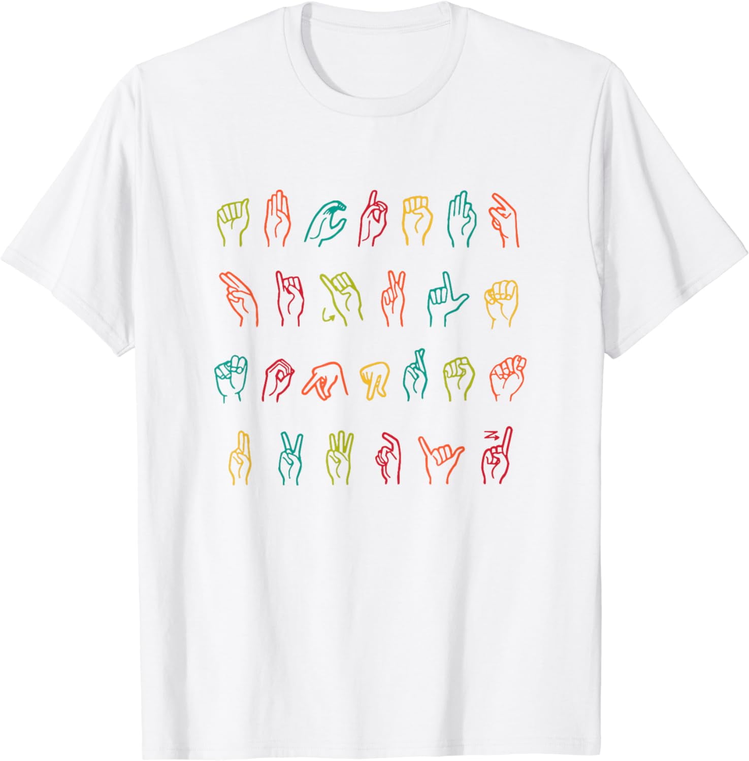 ASL Alphabet Colored American Sign Language ASL Teacher T-Shirt ...