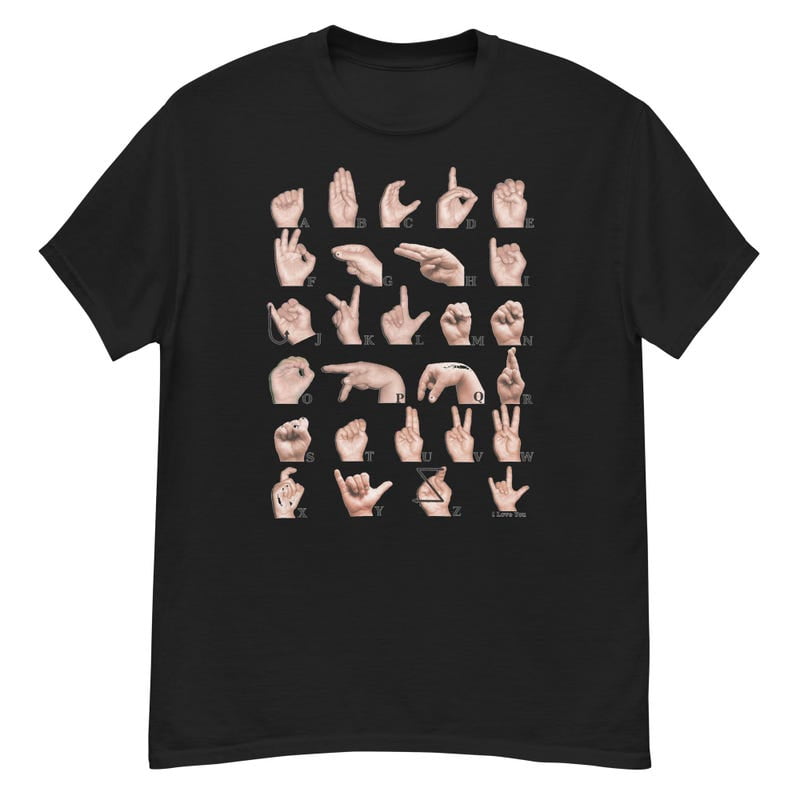 ASL American Sign Language Alphabet Graphic TShirt Spelling Hand Gift ...