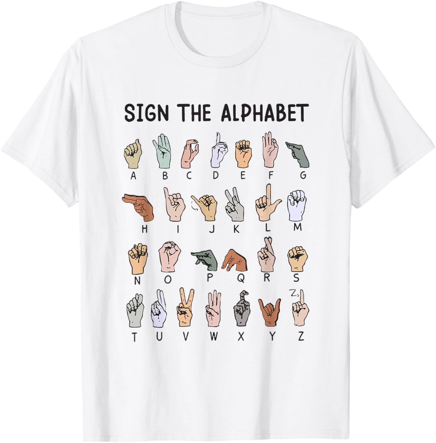 ASL American Sign Language, Alphabet Inclusive Sign ABCs T-Shirt ...