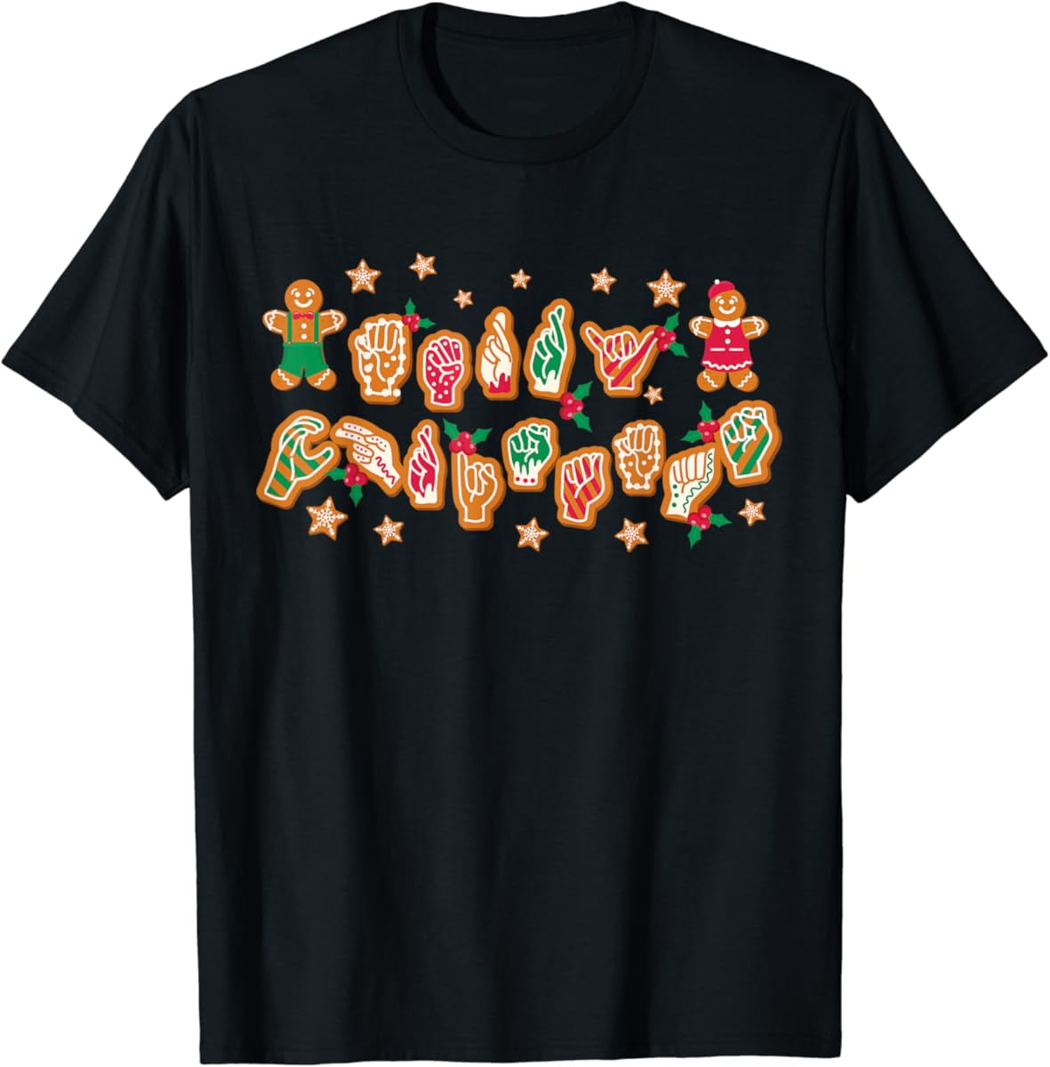 ASL American Sign Language Gingerbread Hands Deaf T-Shirt Tshirt All Size S-5XL - Walmart.com