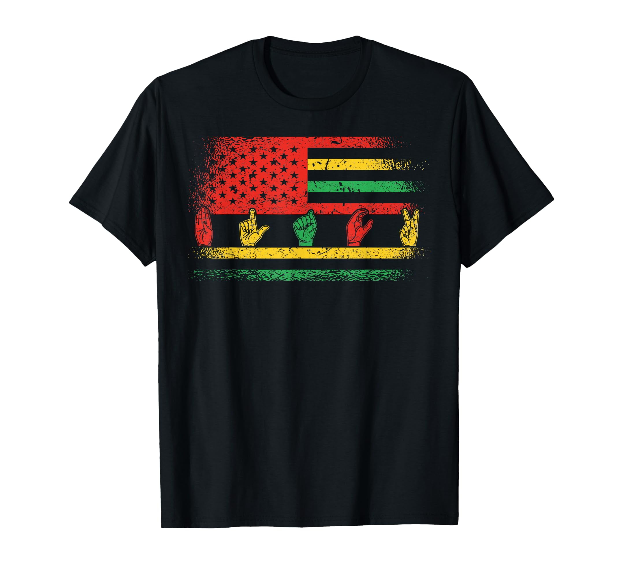 ASL Black Flag African American Sign Language Melanin Deaf T-Shirt ...