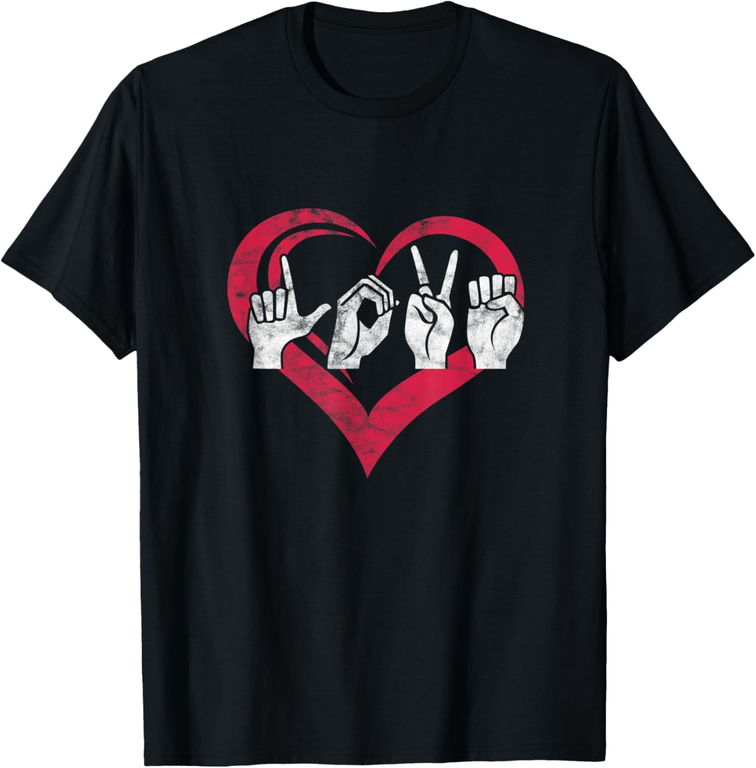 ASL Deaf Hand Sign Language Heart Valentines Day Vintage T-Shirt ...