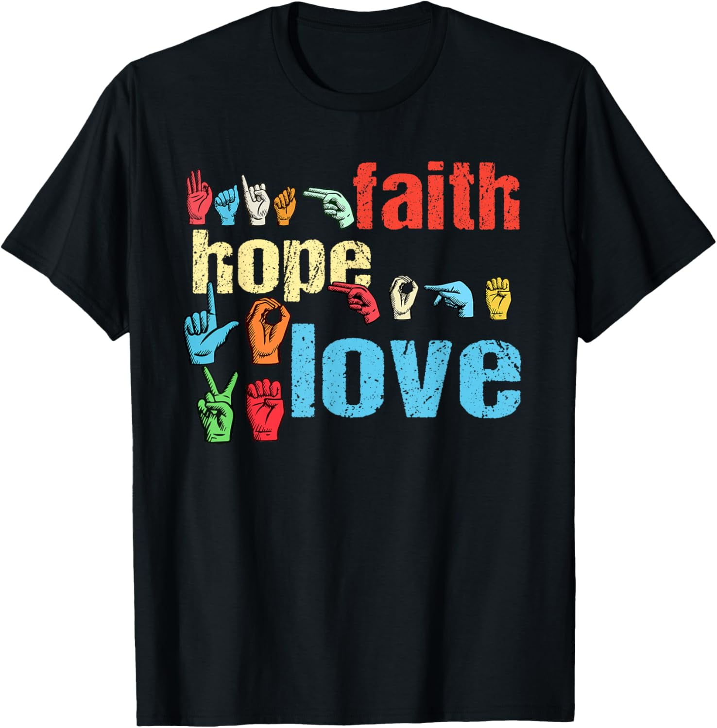 ASL Faith Hope Love American Sign Language Christian Easter T-Shirt ...