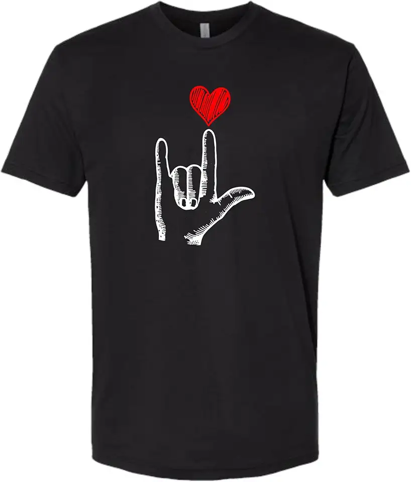 ASL Hand Sign I Love You Red Heart Graphic Unisex Soft T-Shirt ...